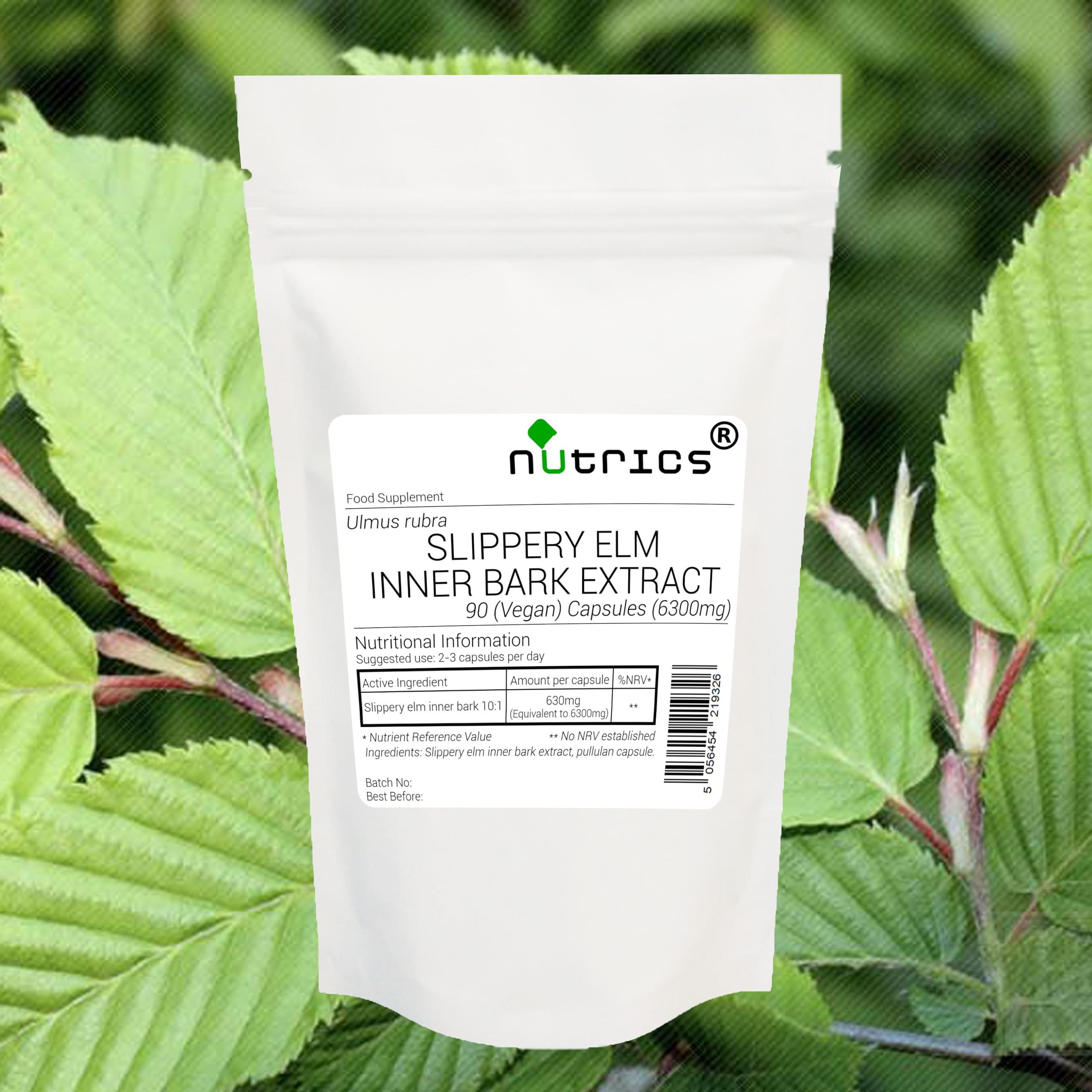 Nutrics® Slippery Elm Inner Bark 6300mg - Ulmus rubra 100% Pure x 90 V ...