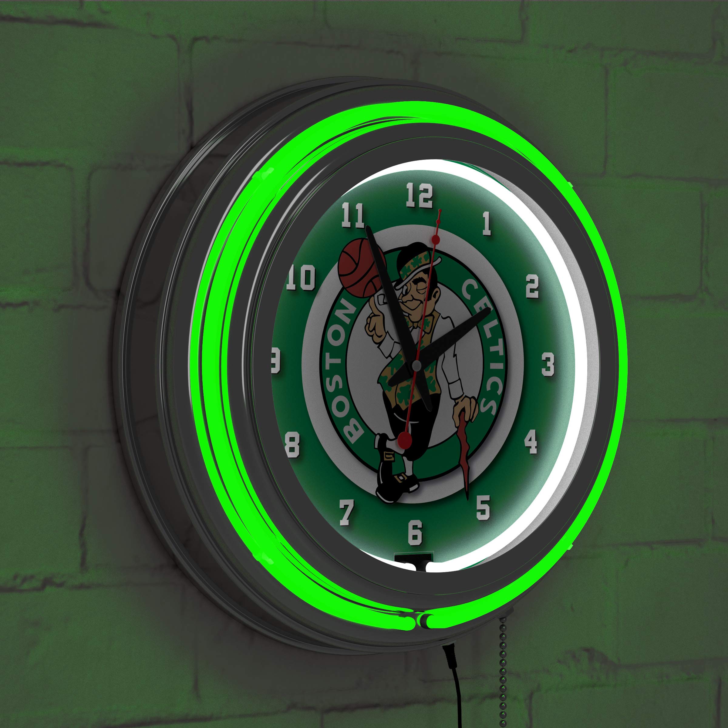 Boston Celtics NBA Chrome Double Ring Neon Clock