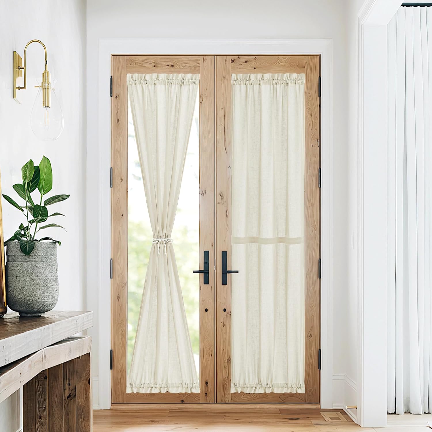 Amazon.com: NICETOWN Linen French Door Curtain with Drawstring Tieback ...