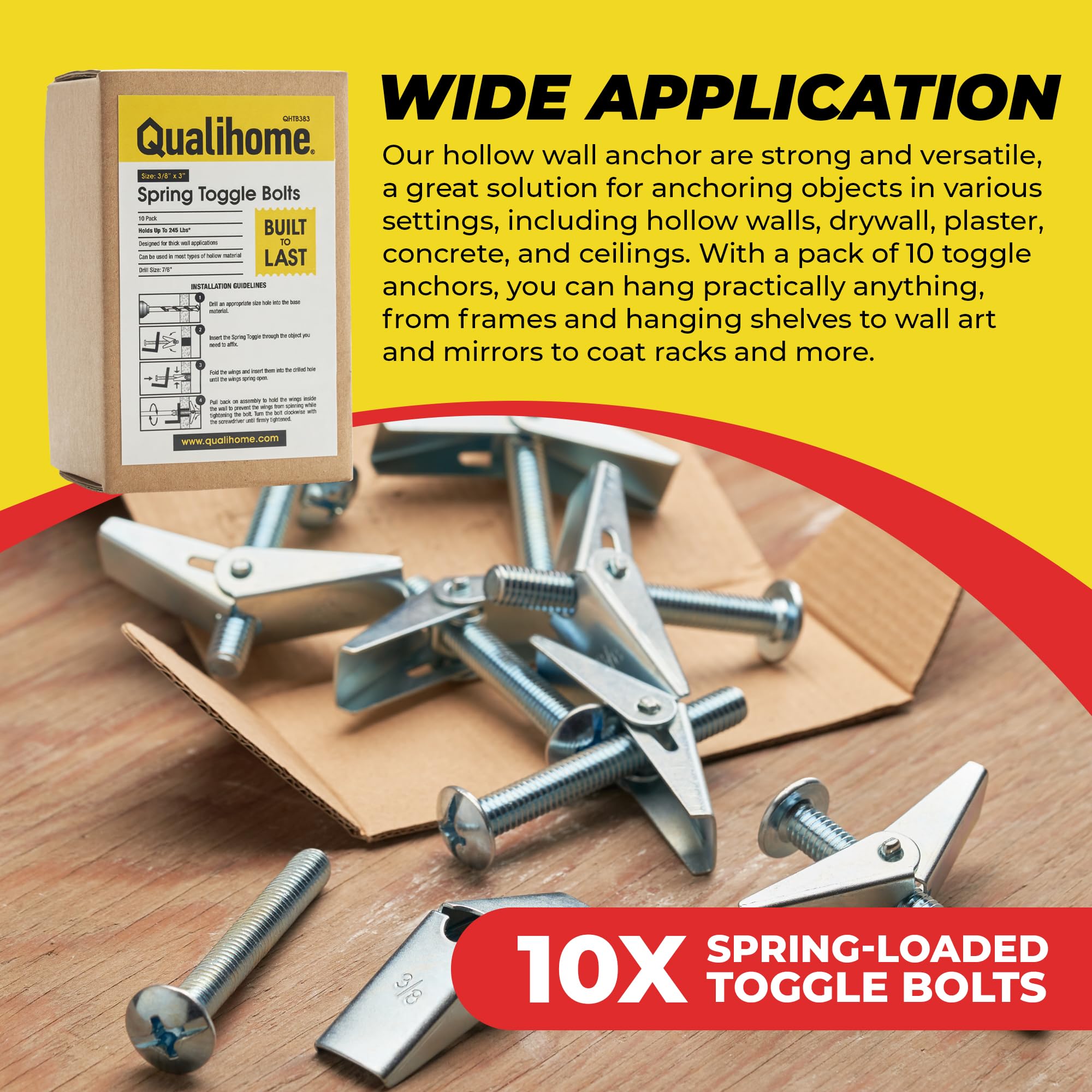 Snapklik.com : QUALIHOME Spring Toggle Bolt Anchors - Heavy Duty Wall ...