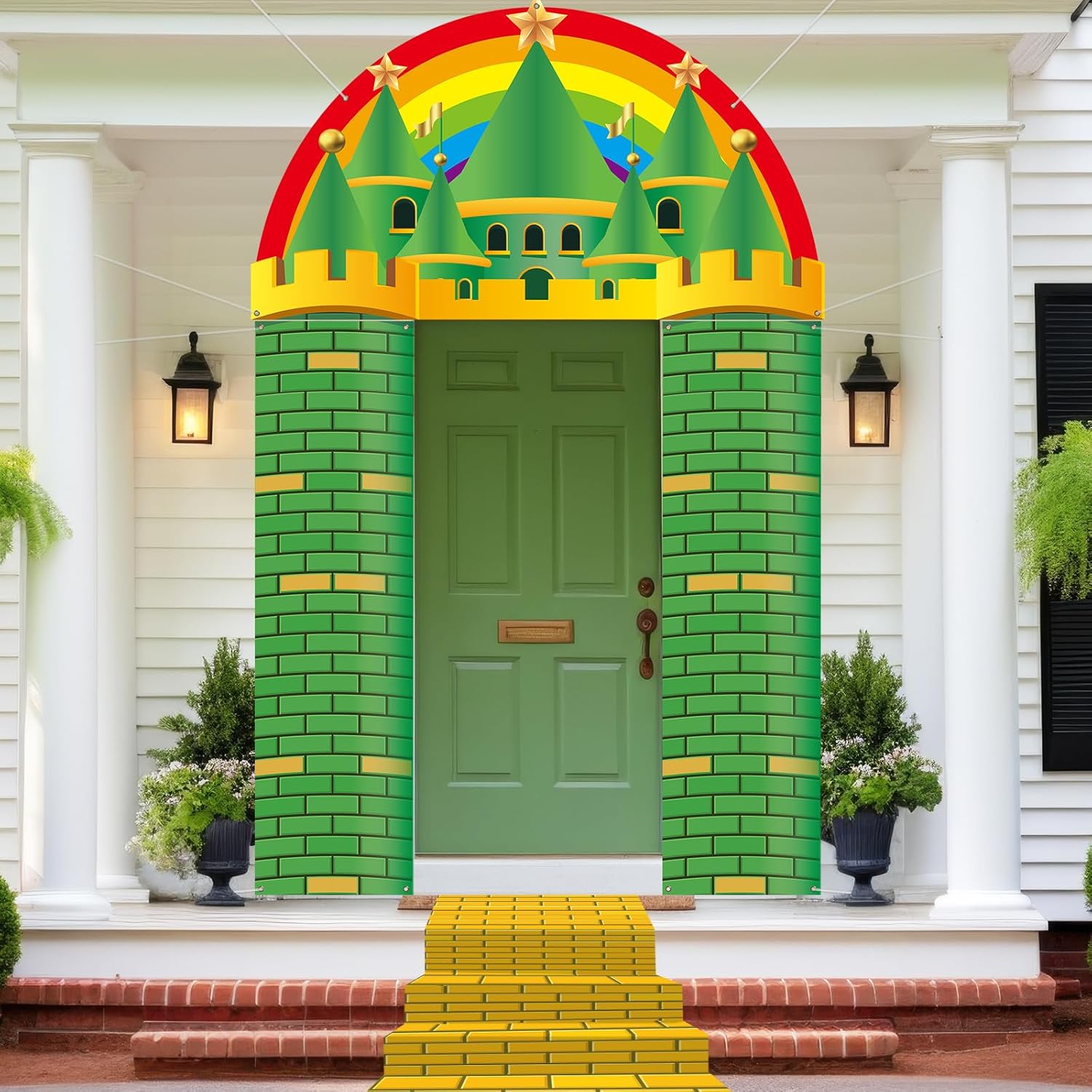 Amazon.com: 4Pcs Emerald Green Castle Door Banner Yellow Brick Floor ...