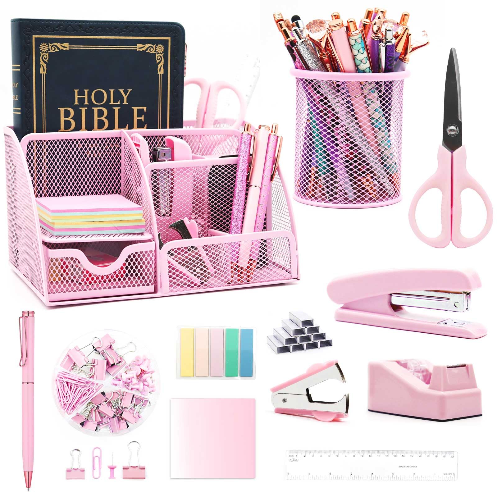 Amazon.com : Pink Desk Organizer and Accessories Set, Pink Office ...