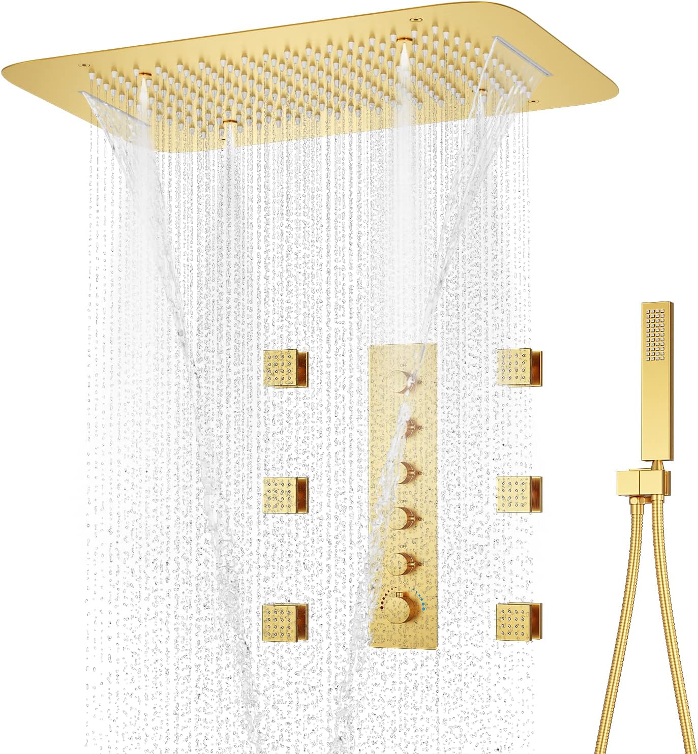 WHSHOWER Brushed Gold Shower System with 16 X 24inch Large Triple ...