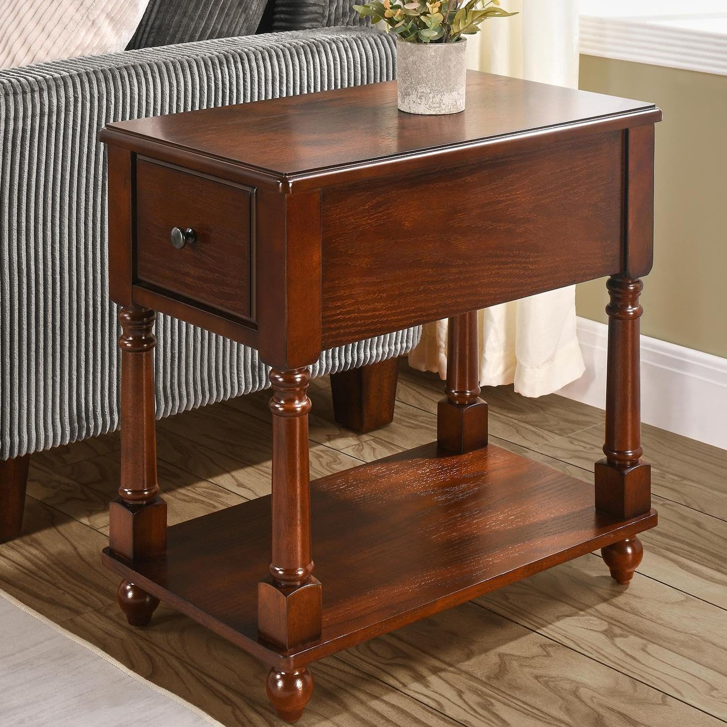 Amazon.com: Large End Table with Drawer and Storage Shelf, Solid Wood ...