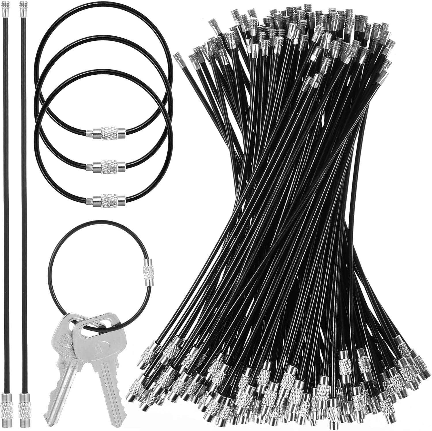 HekouJiub 120 Pieces 6 Inch Wire Keychain Cable, 2mm Stainless Steel ...