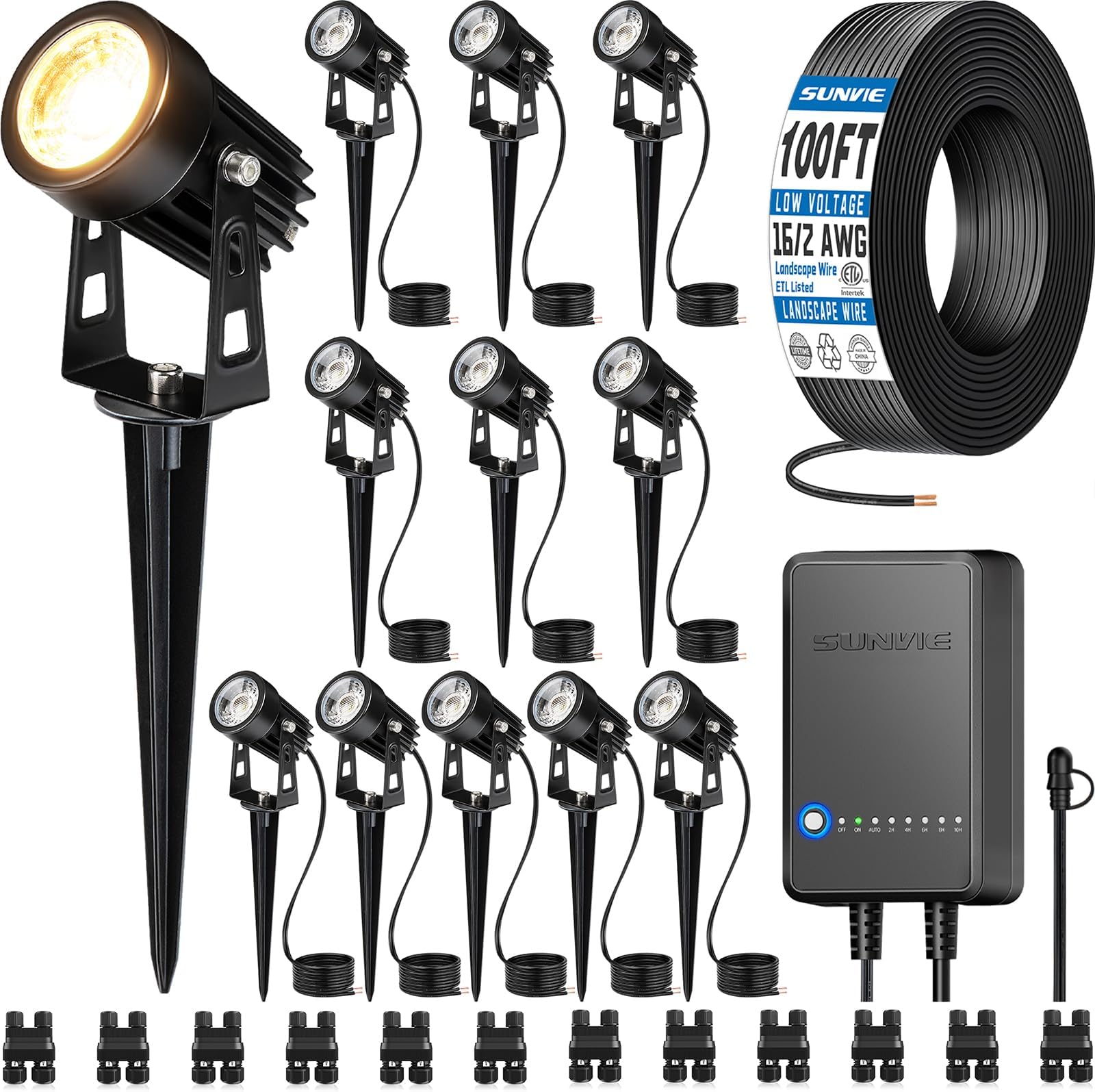 SUNVIE All-in-One LED Low Voltage Landscape Lighting Kit, 12-Pack ...