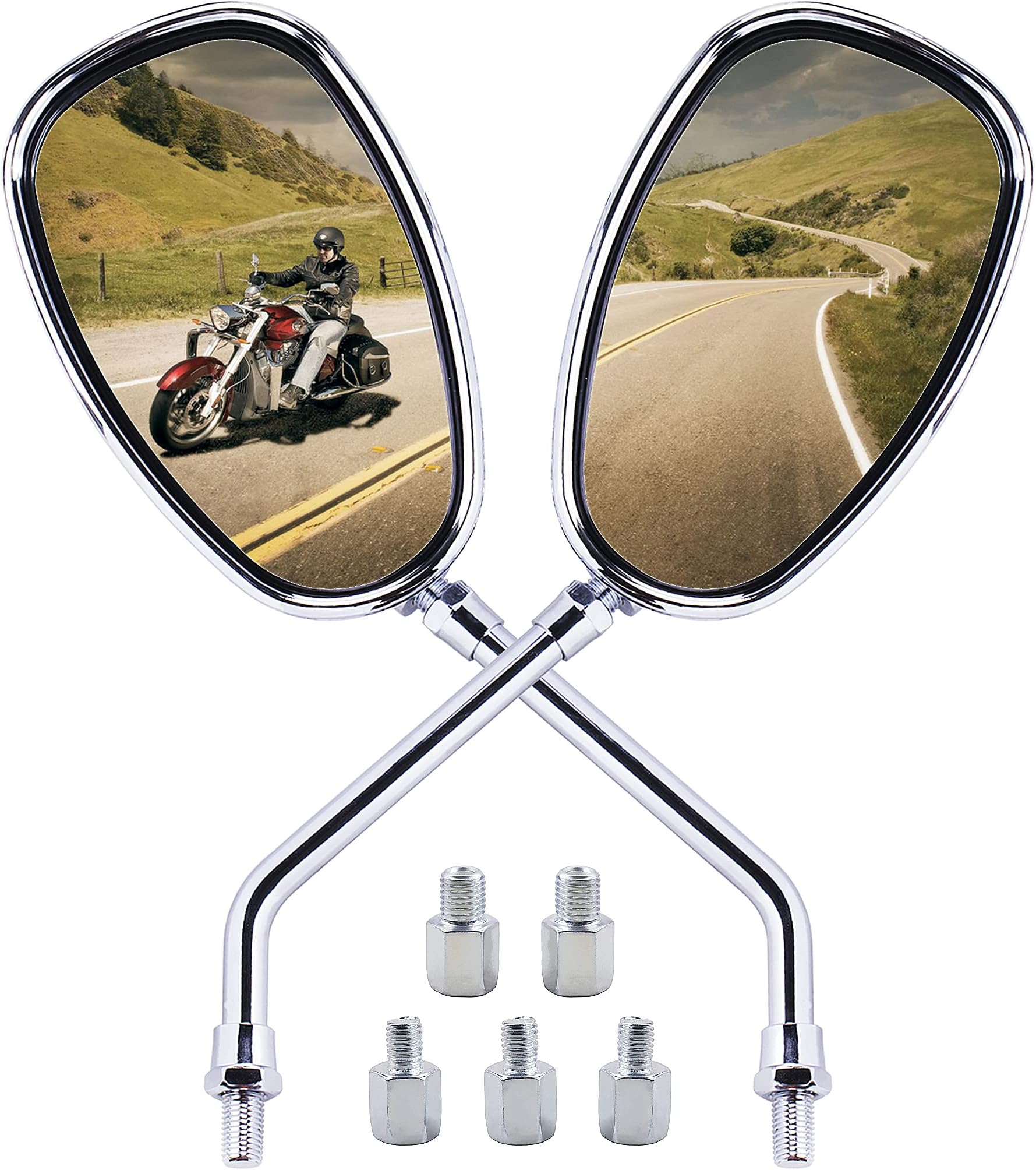 Amazon.com: MMG Adjustable Mirror Set, 8mm RH/RH Thread, Chrome Round ...