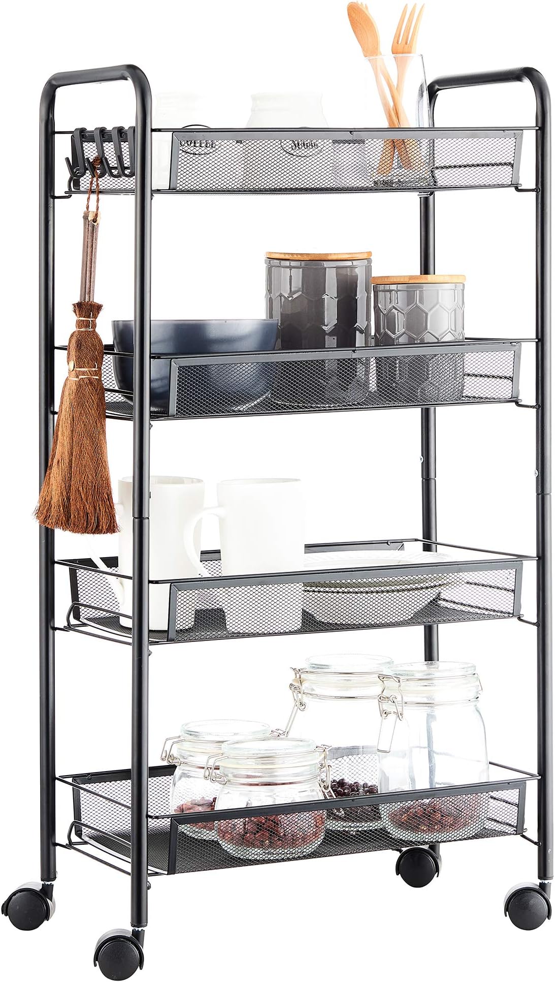 Metaltex Pisa 4-Tier Trolley with Wheels - Multipurpose Storage Cart ...