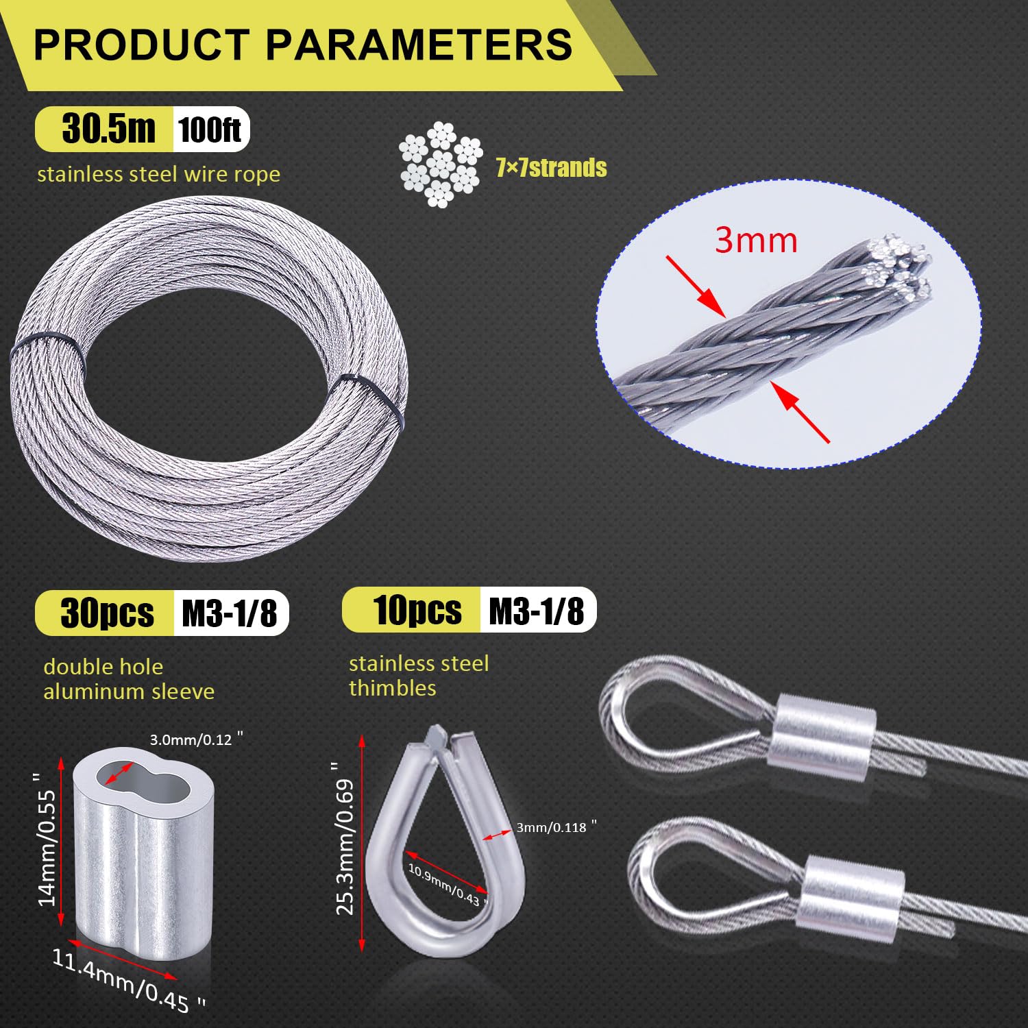 Snapklik.com : Twidec/100FT 1/8" T316 Stainless Steel Cable For Deck ...