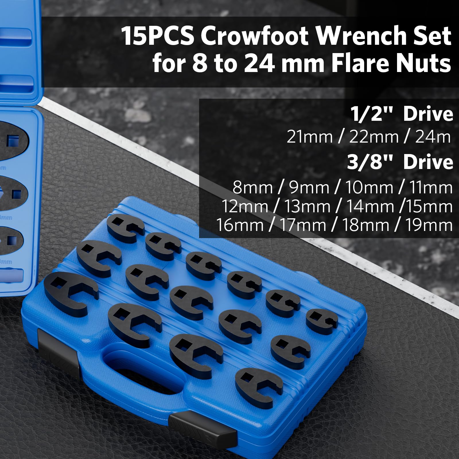 Snapklik.com : HTOMT Crowfoot Wrench Set,15 Piece Sizes 8mm-24mm Metric ...