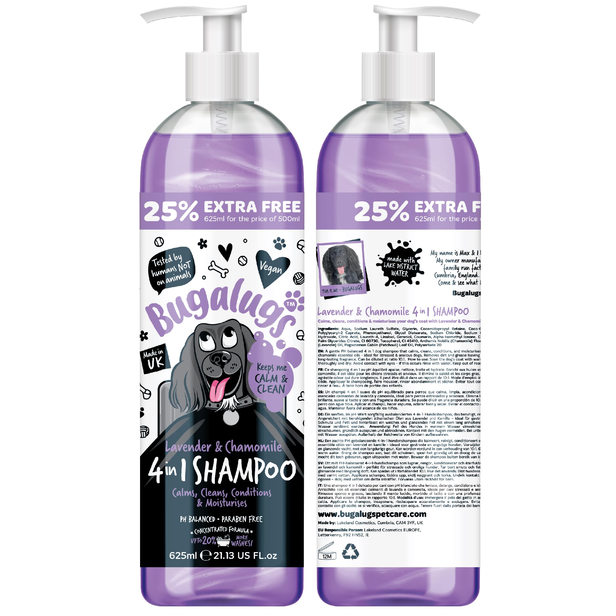 Dog Shampoo by Bugalugs lavender & chamomile 4 in 1 dog grooming ...