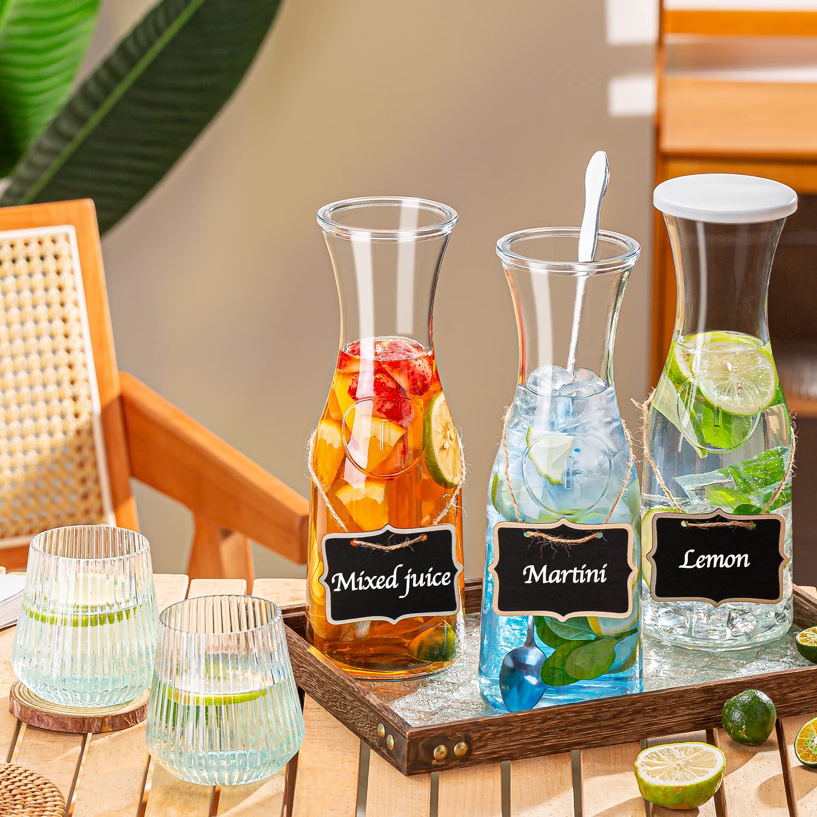 Set of 6 Glass Carafe Pitchers with Lids, Claplante 1 Liter Beverage ...