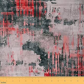 Amazon.com: Erosebridal Red Grey Abstract Fabric, Modern Watercolor Tie ...