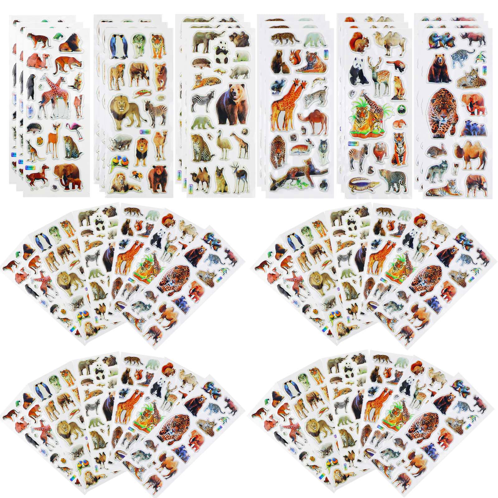 42 Sheets 3D Fluffy Animal Stickers Jungle Animal Stickers Realistic ...