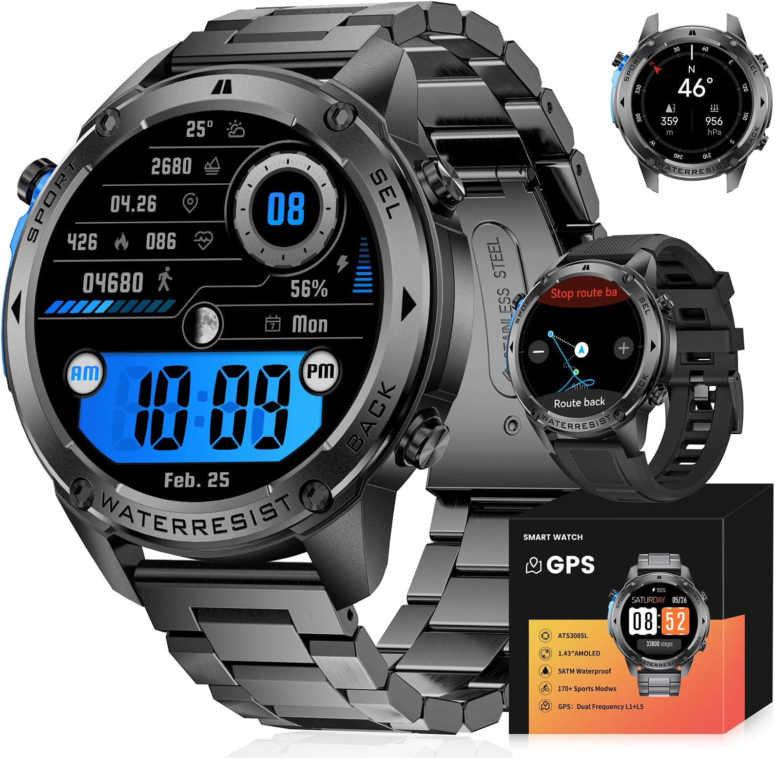 LIGE Smart Watch for Men GPS with 5ATM Waterproof, 500mAh Large Battery ...