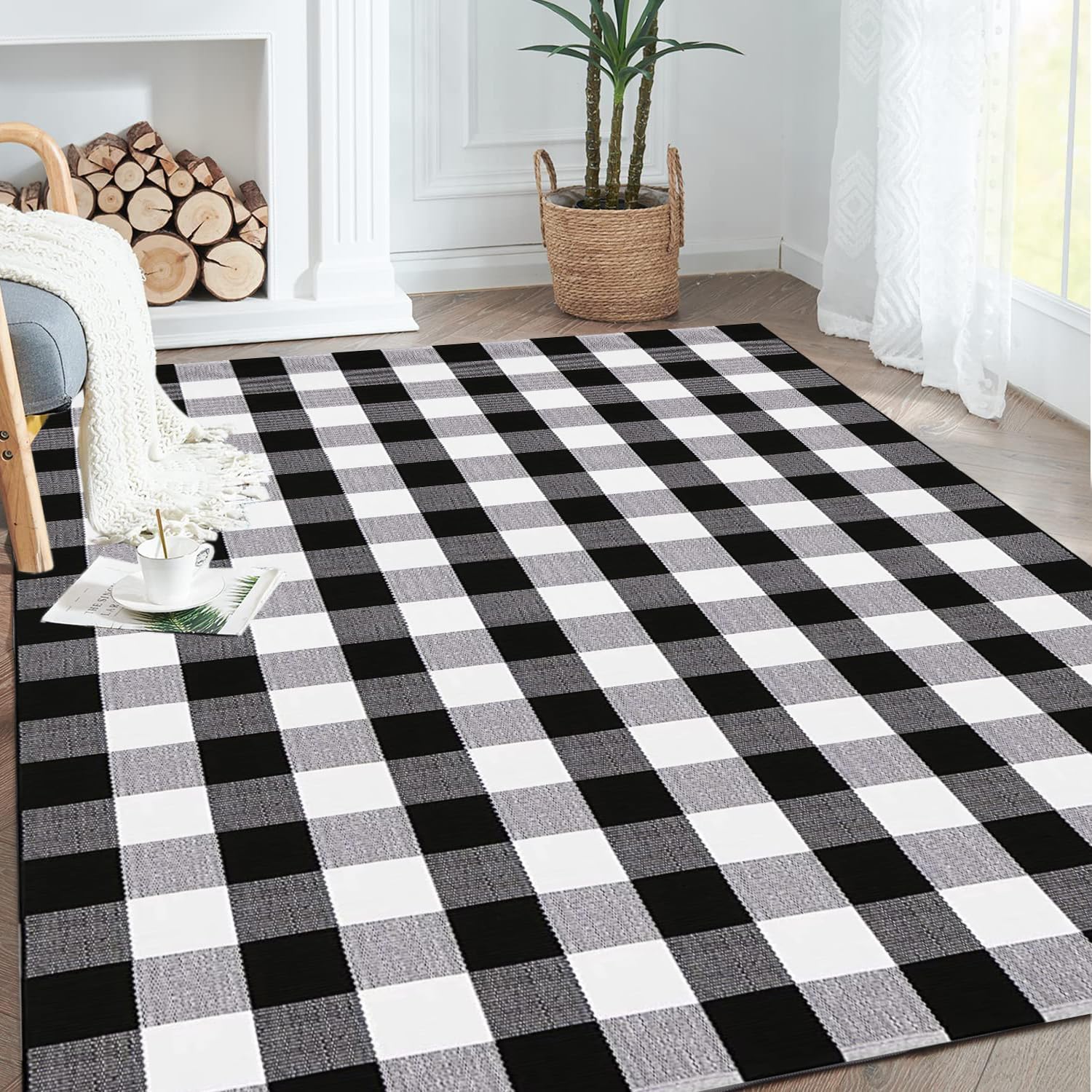 Amazon.com: WOBUBU Buffalo Plaid Rug Checkered Area Rug Black and White ...