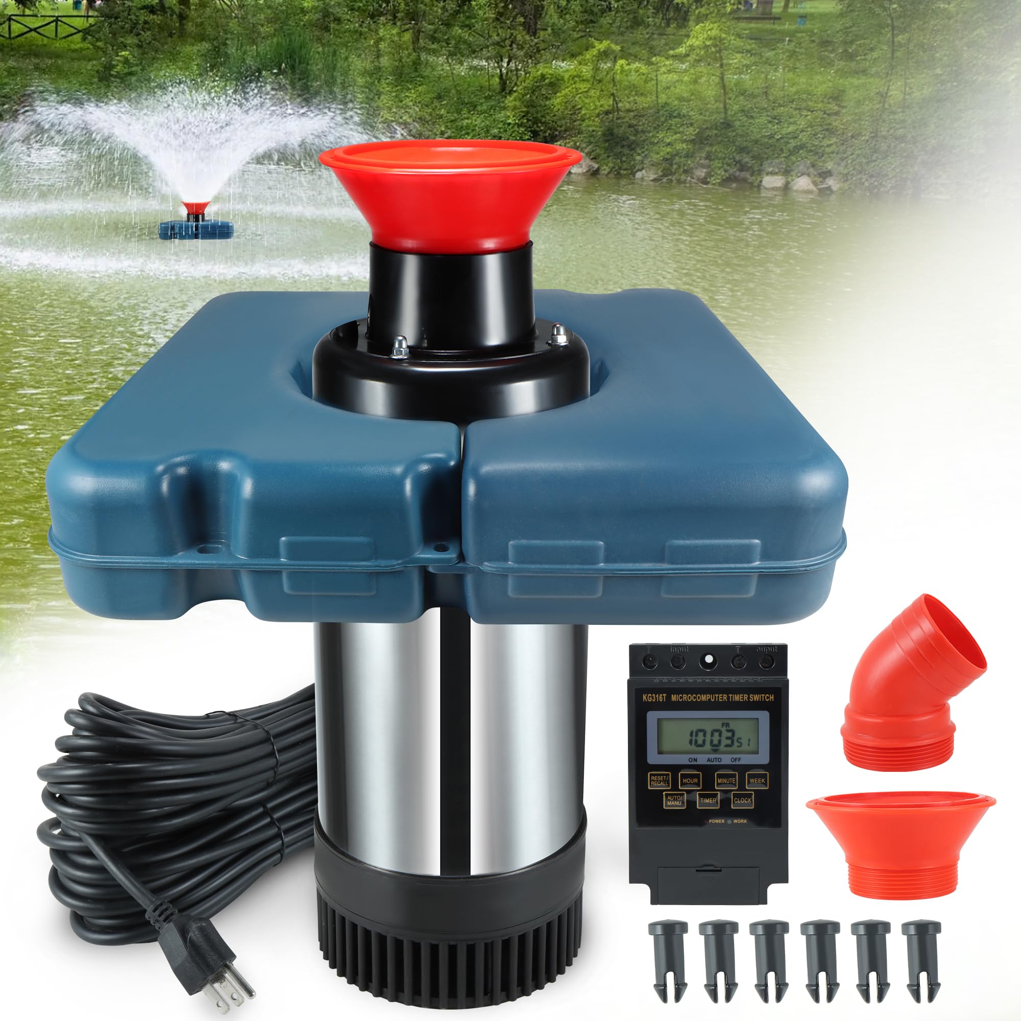 Pond Fountain Aerator, F2-2 1HP 750W 110V Stainless Steel Floating ...