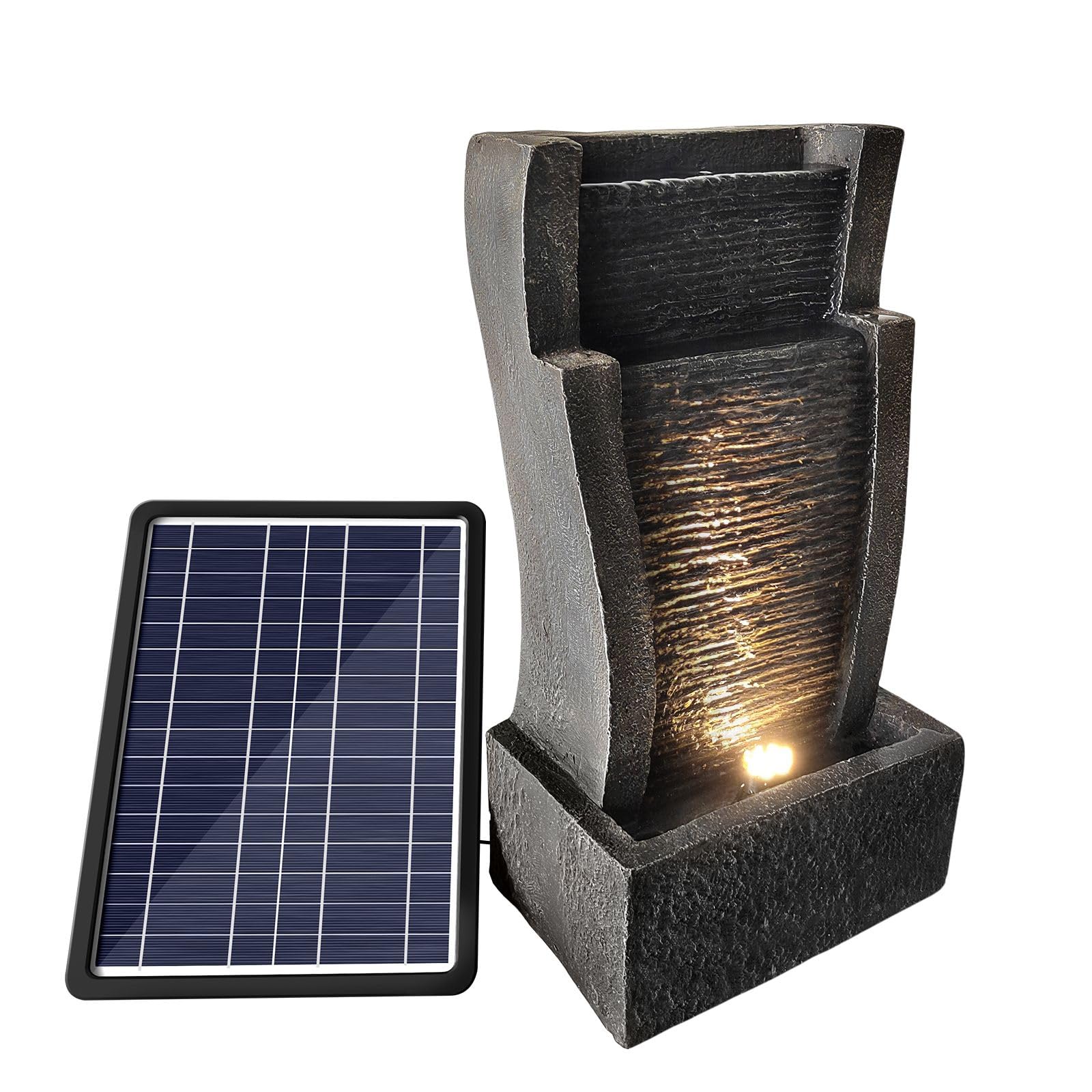 Waterfall Fountain Solar Water Feature Pump Led Light Bird Bath Pond ...