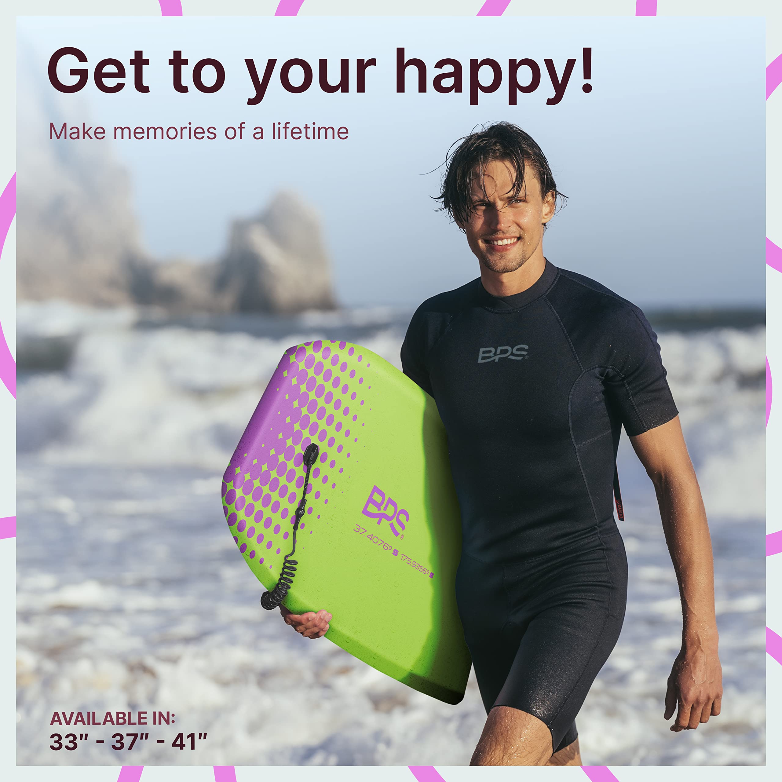 BPS 33" Kids or Adult Body Board - Boogie Board with HDPE Slick Bottom ...