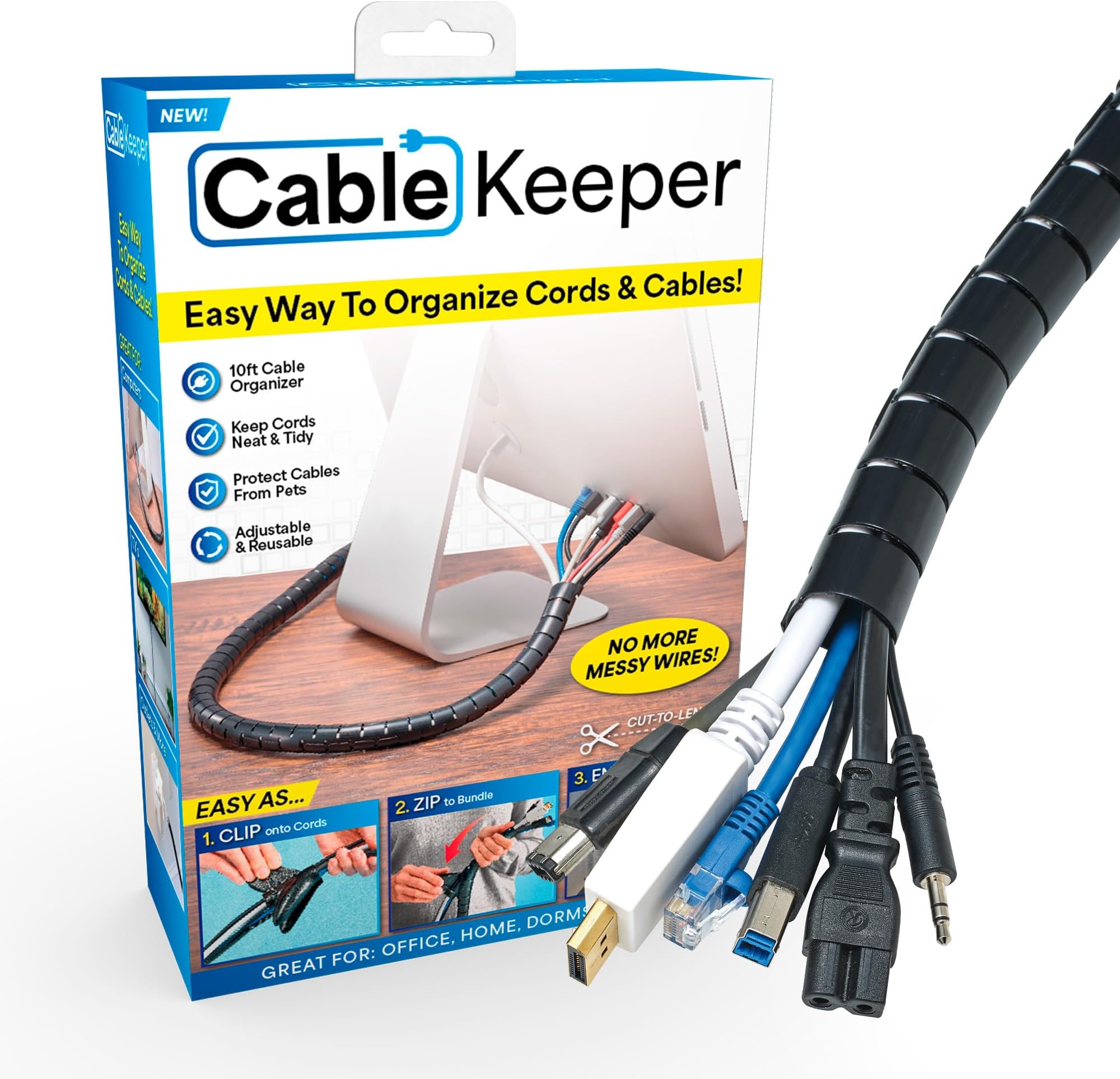 Amazon.com: Cable Keeper Cord Organizer, 10-Foot Adjustable Cord Cover ...