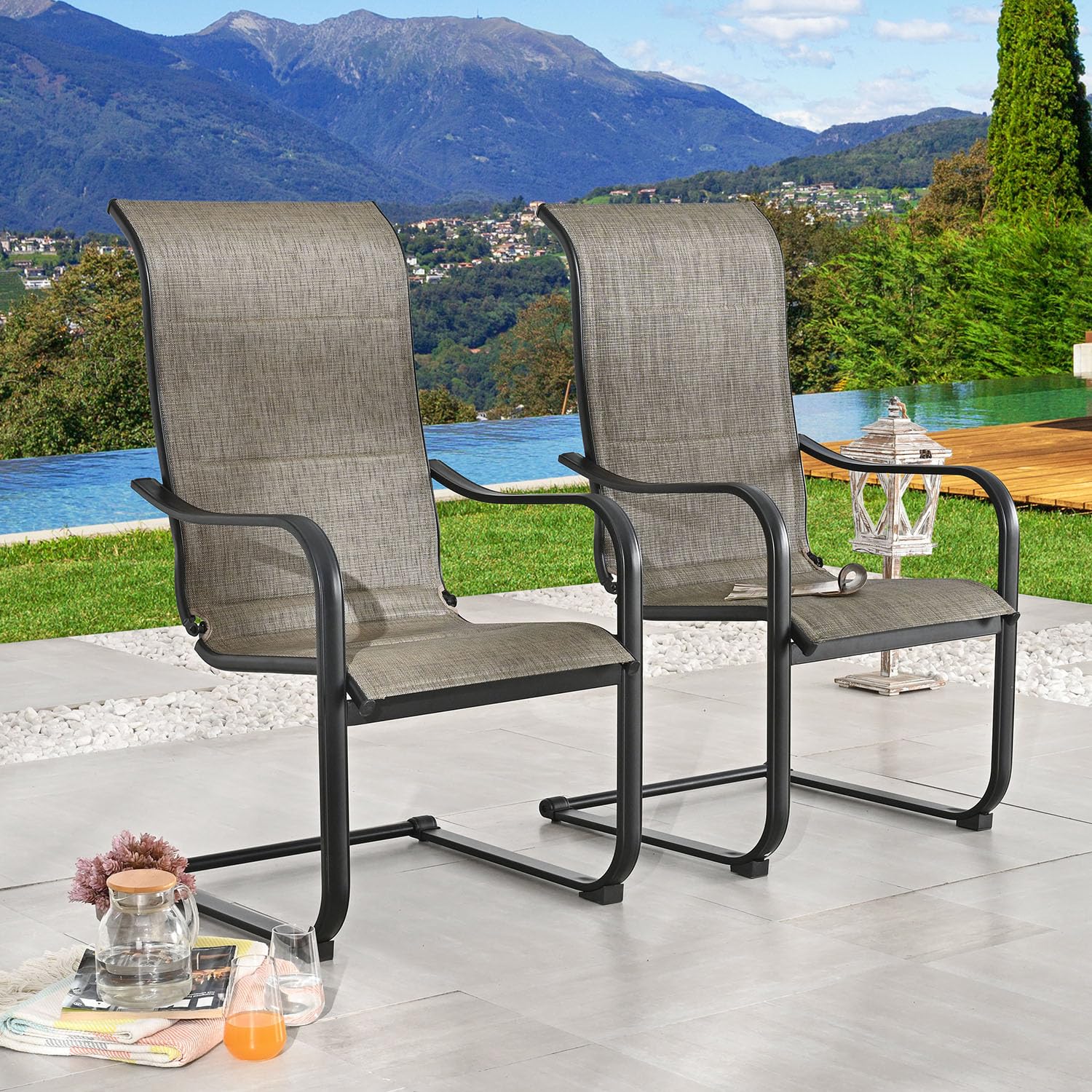 pamapie 2 Pieces Outdoor Dining Chairs Set High Back Patio Chairs C ...