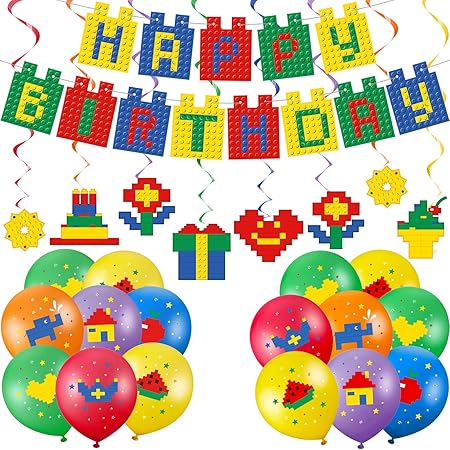 Amazon.com: 18pcs Building Block Party Balloons Brick Theme Kids ...