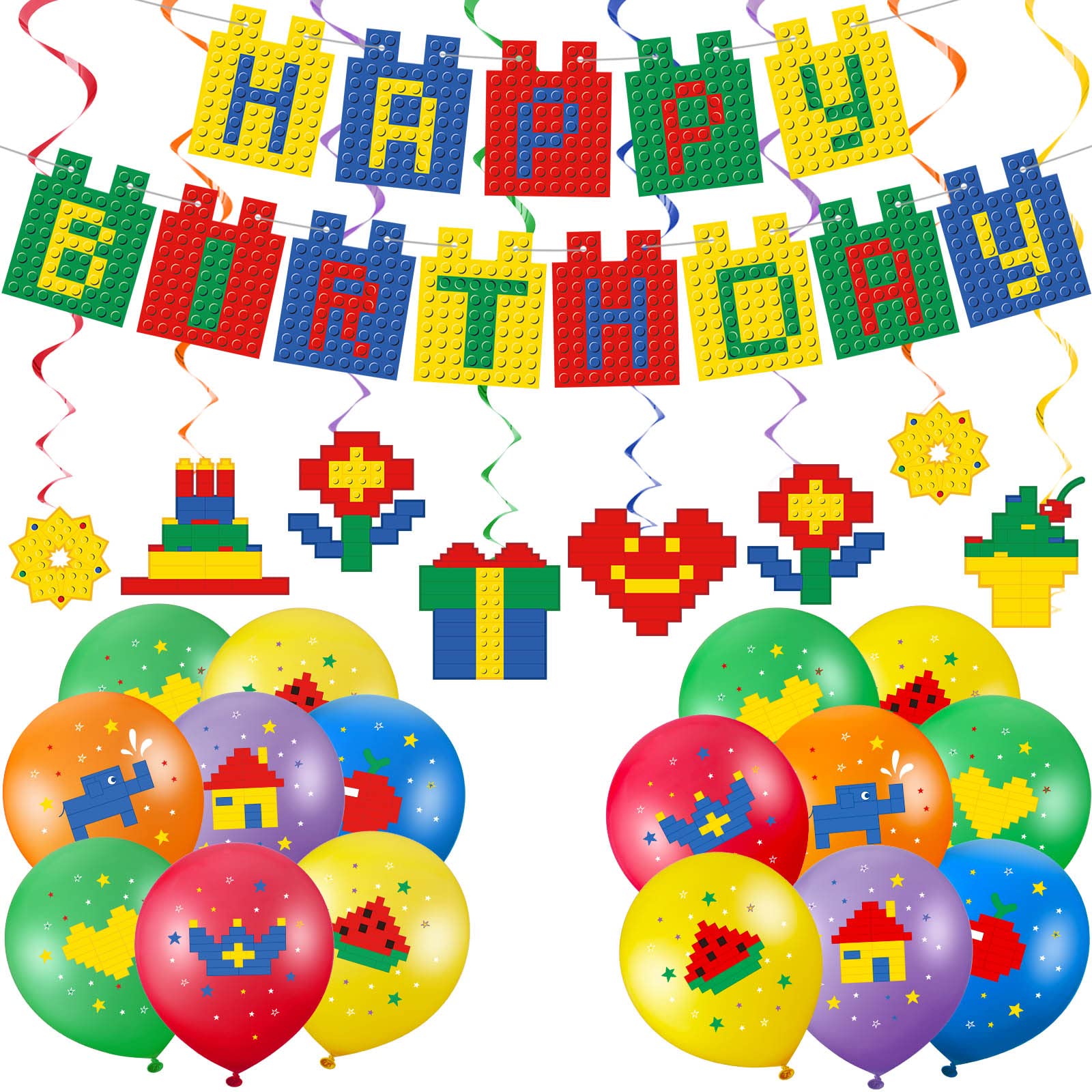 61 Pcs Building Block Party Decorations Building Block Birthday Banner ...