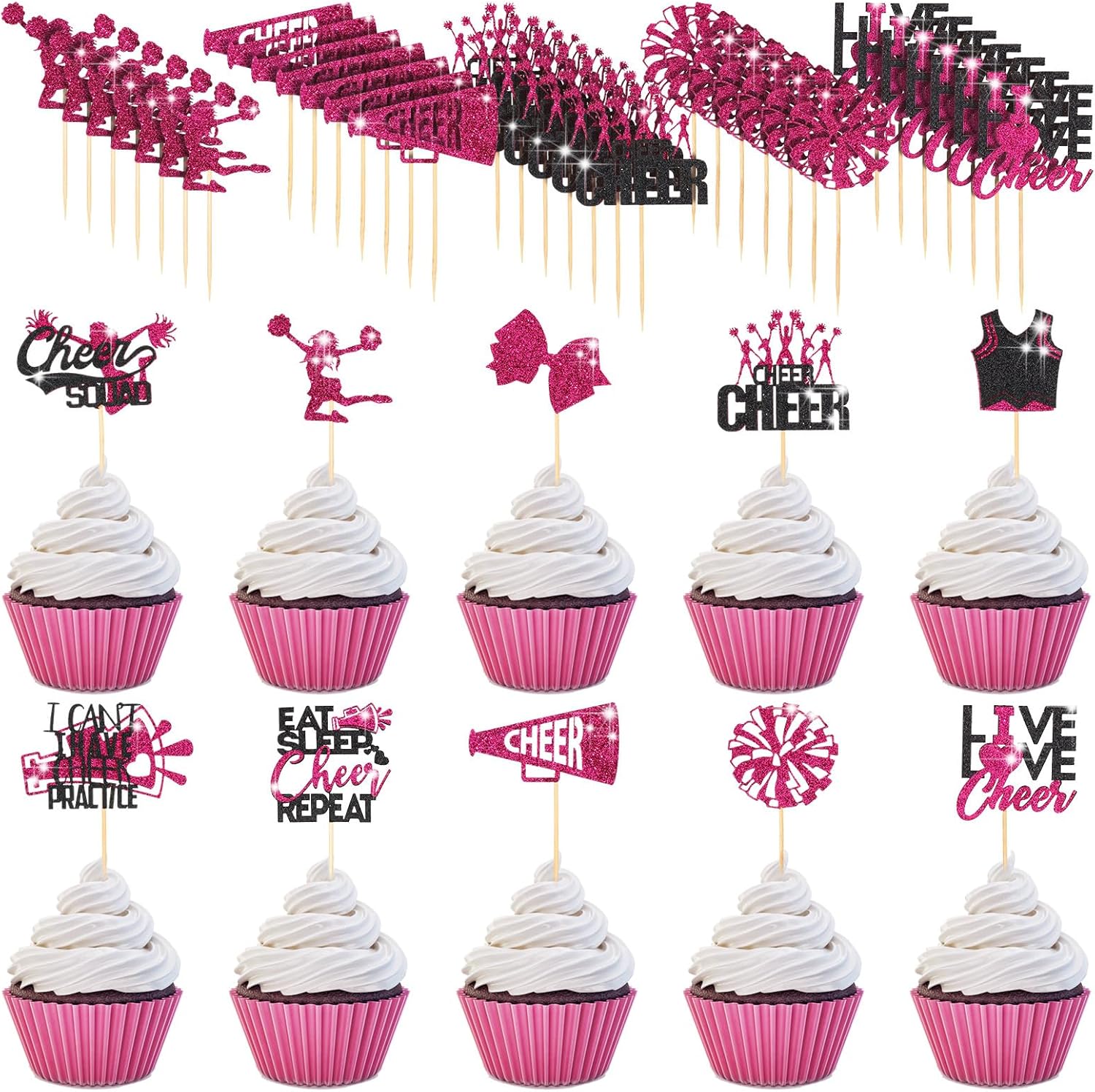 Amazon.com: Vercraft 100 Pcs Glitter Cheerleader Cupcake Toppers ...