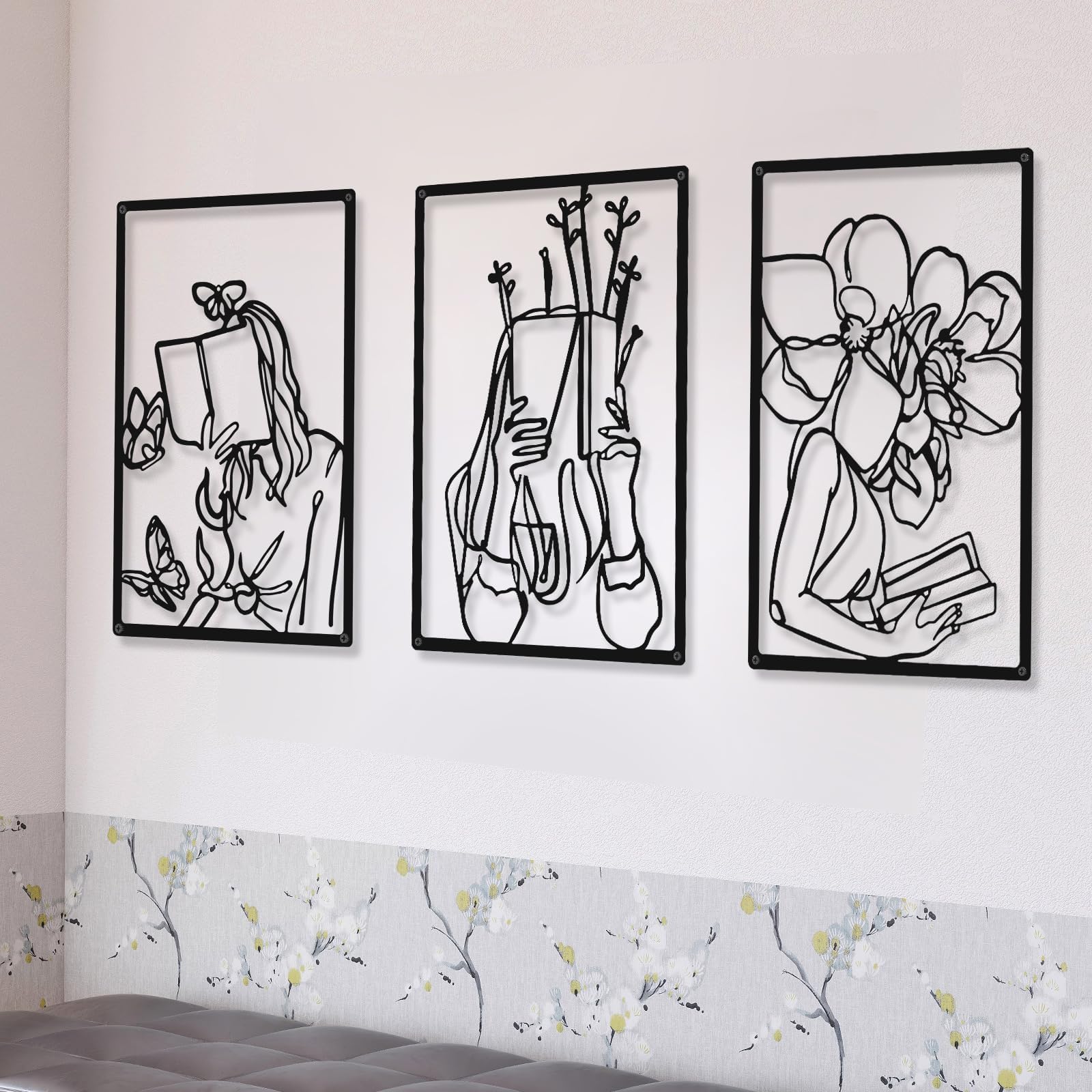 Amazon.com: CHENGU 3 Pieces Metal Minimalist Abstract Woman Wall Art ...
