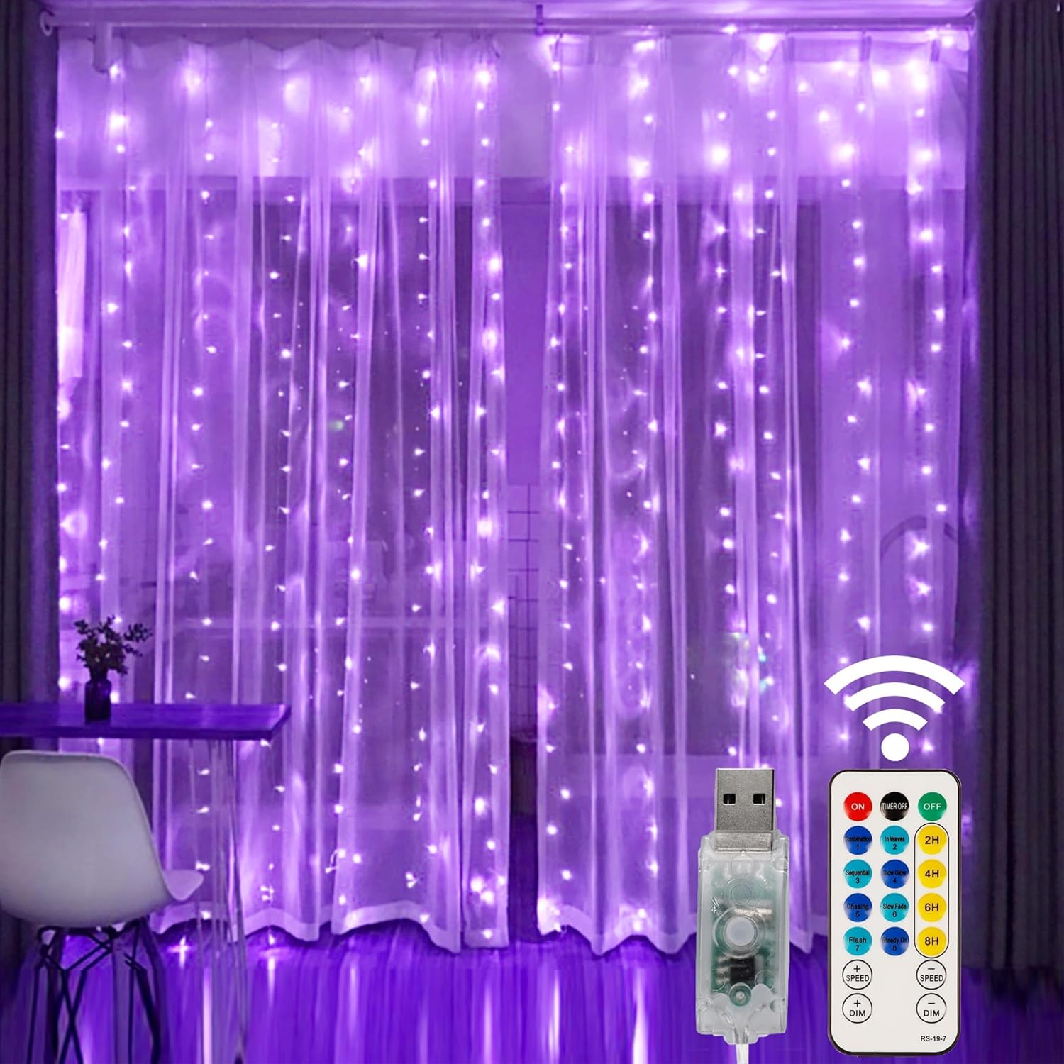 Amazon.com: HOME LIGHTING Window Curtain String Lights, 300 LED 8 ...