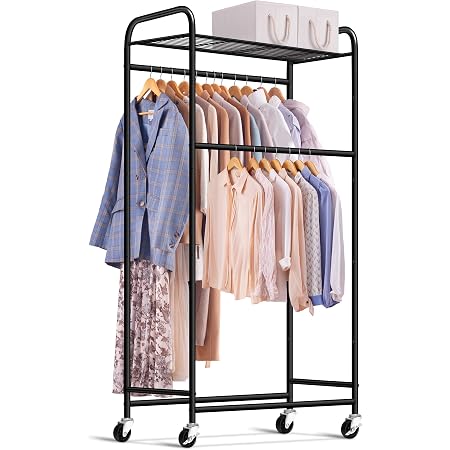 Amazon.com: AOODA Double Rod Long Clothing Racks for Hanging Clothes ...