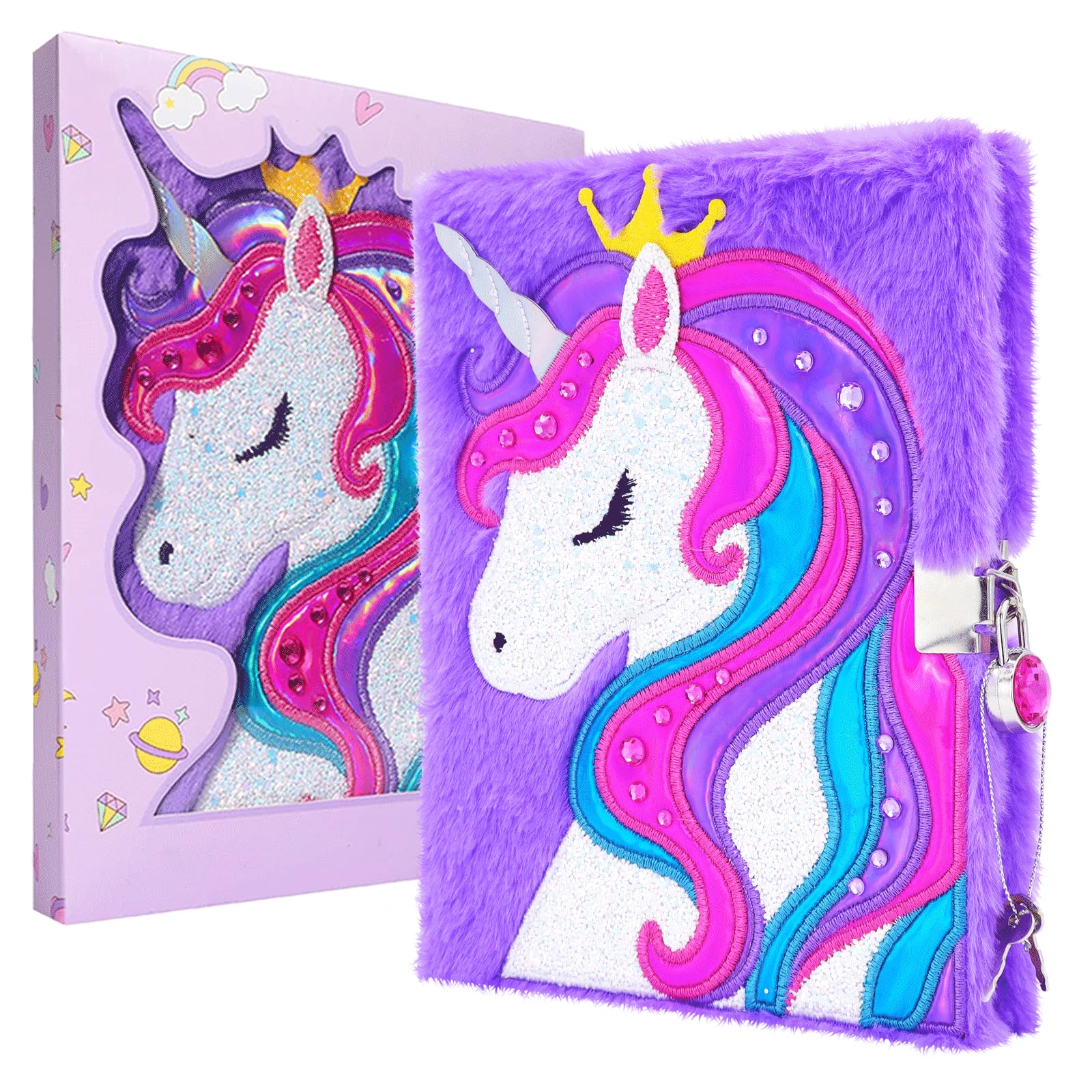 ShellKingdom Diary for Girls, Plush Unicorn Journal Cute Notebook with ...