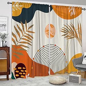 Amazon.com: Mid Century Abstract Leaves Light Filtering Curtains 52X84Inch Boho Rainbow Living ...