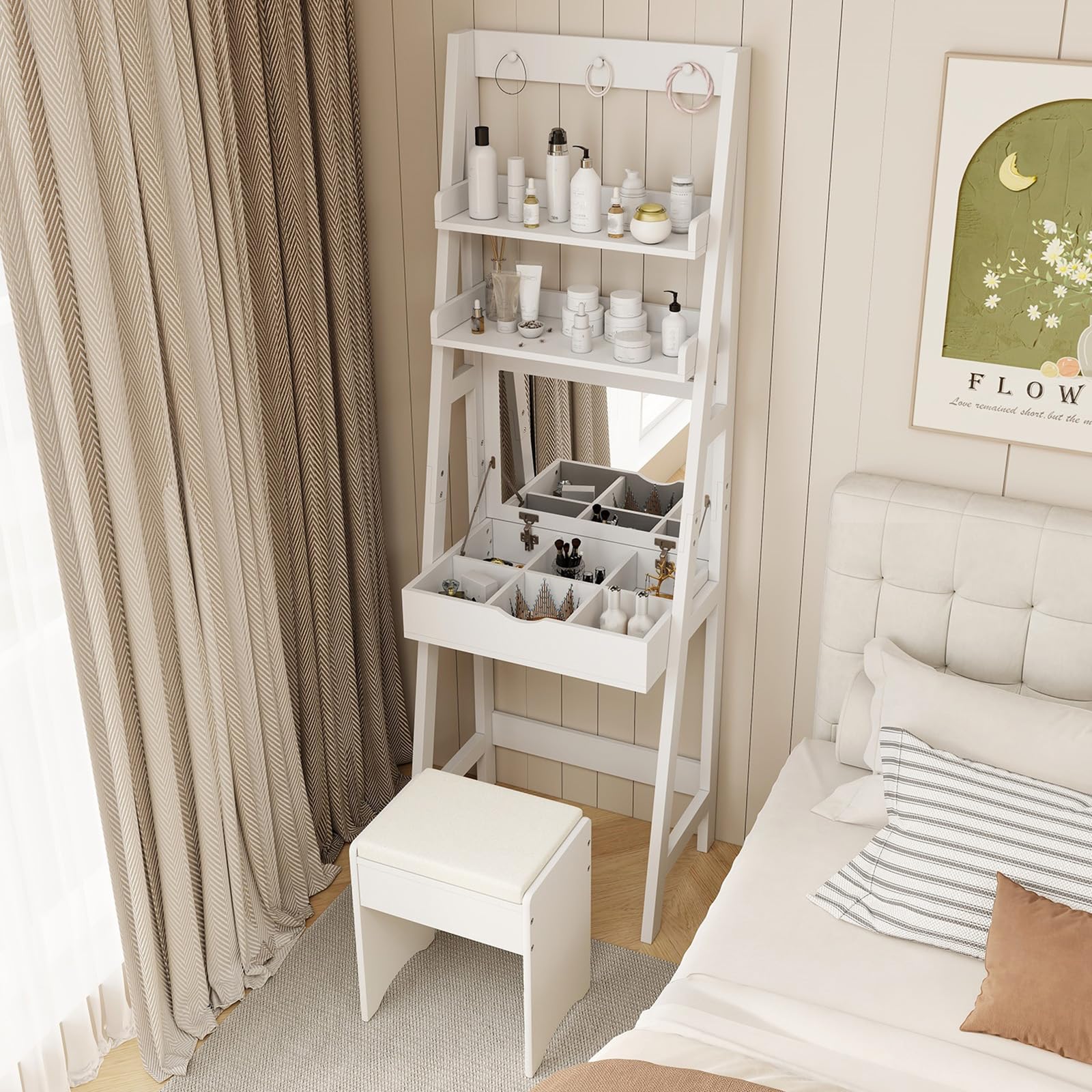 Amazon.com: CHARMAID Small Vanity Desk with Mirror, Ladder Makeup ...