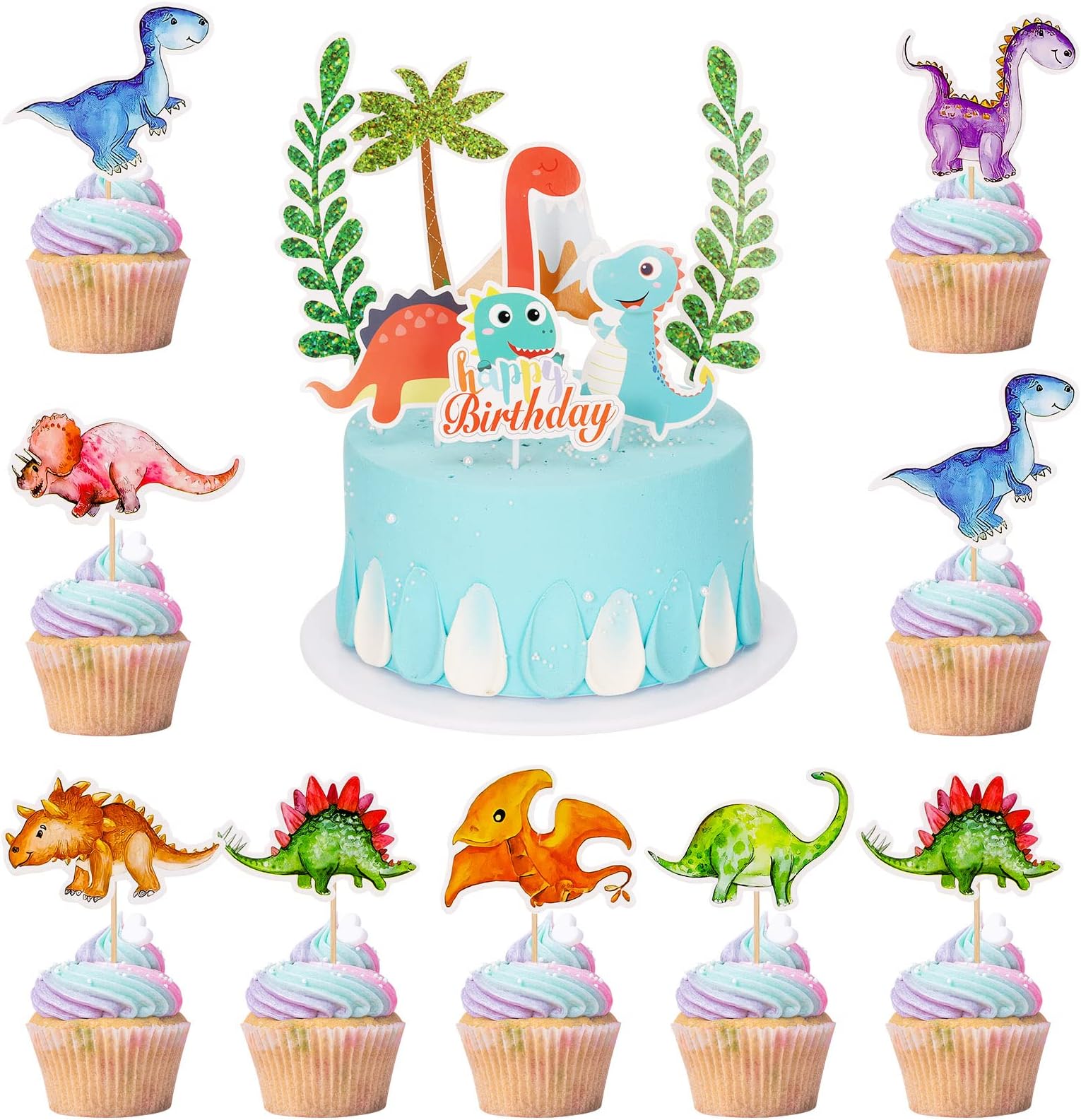24 Stand Up Premium EDIBLE Wafer Paper Cute Dinosaur Cartoon Style Cake ...
