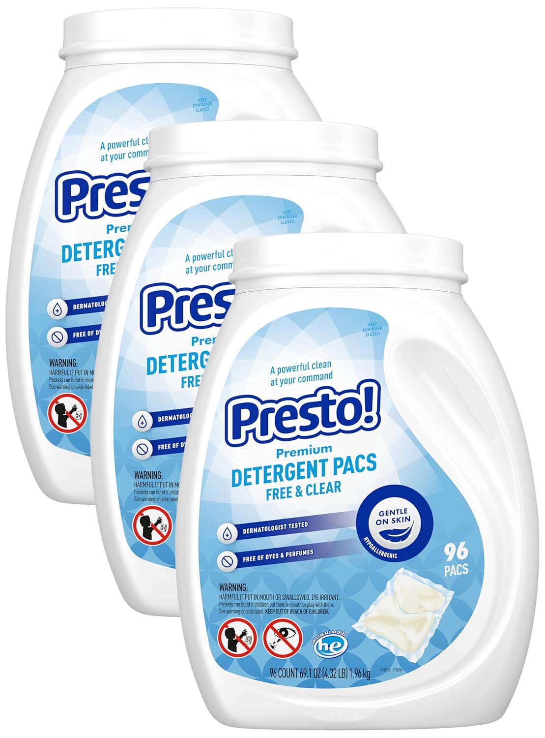 Amazon.com: Amazon Brand - Presto! Laundry Detergent Pacs, Hypoallergenic, Free & Clear, 96 ...