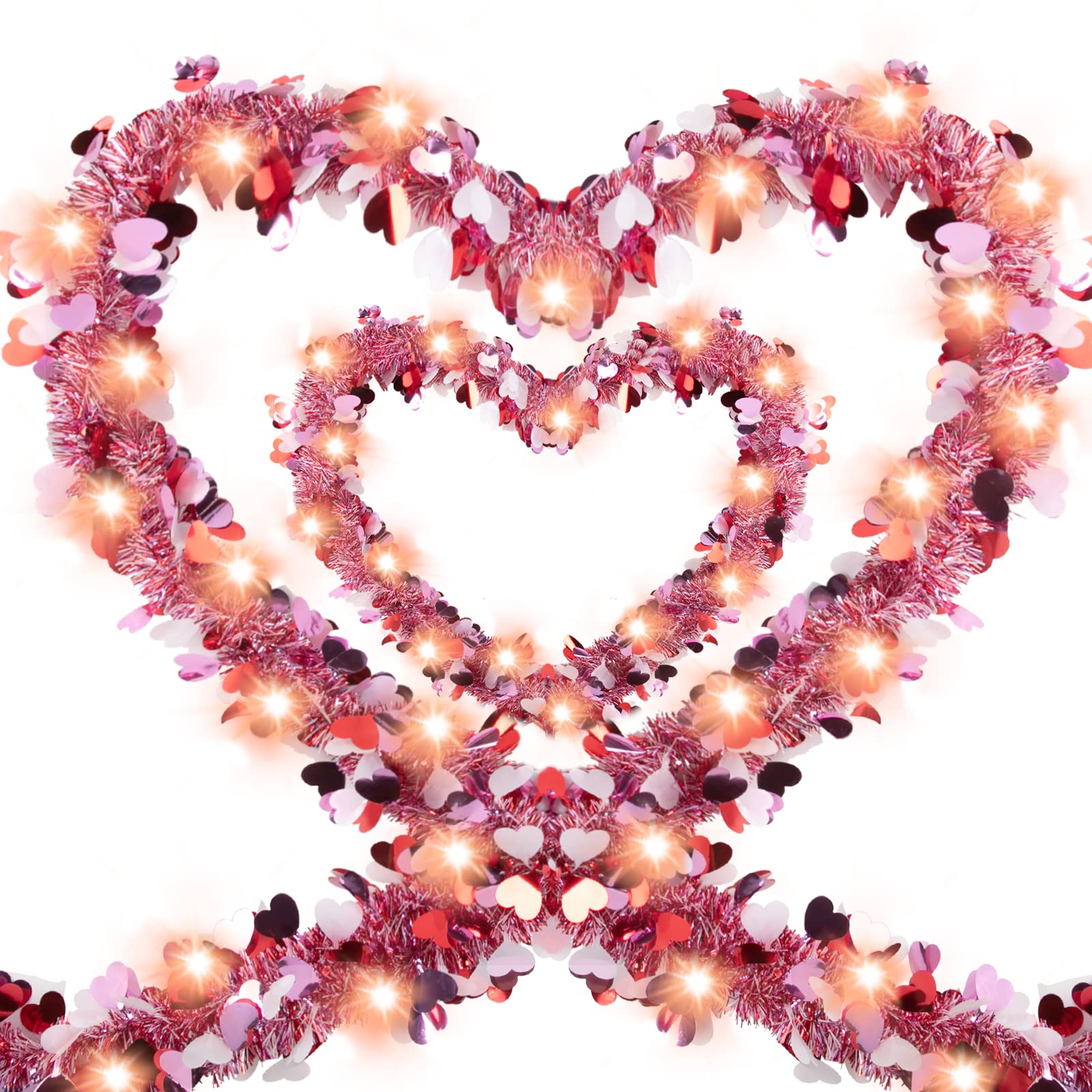 Amazon.com: 65.6ft Total LED Valentine Tinsel Garland, Heart Tinsel ...