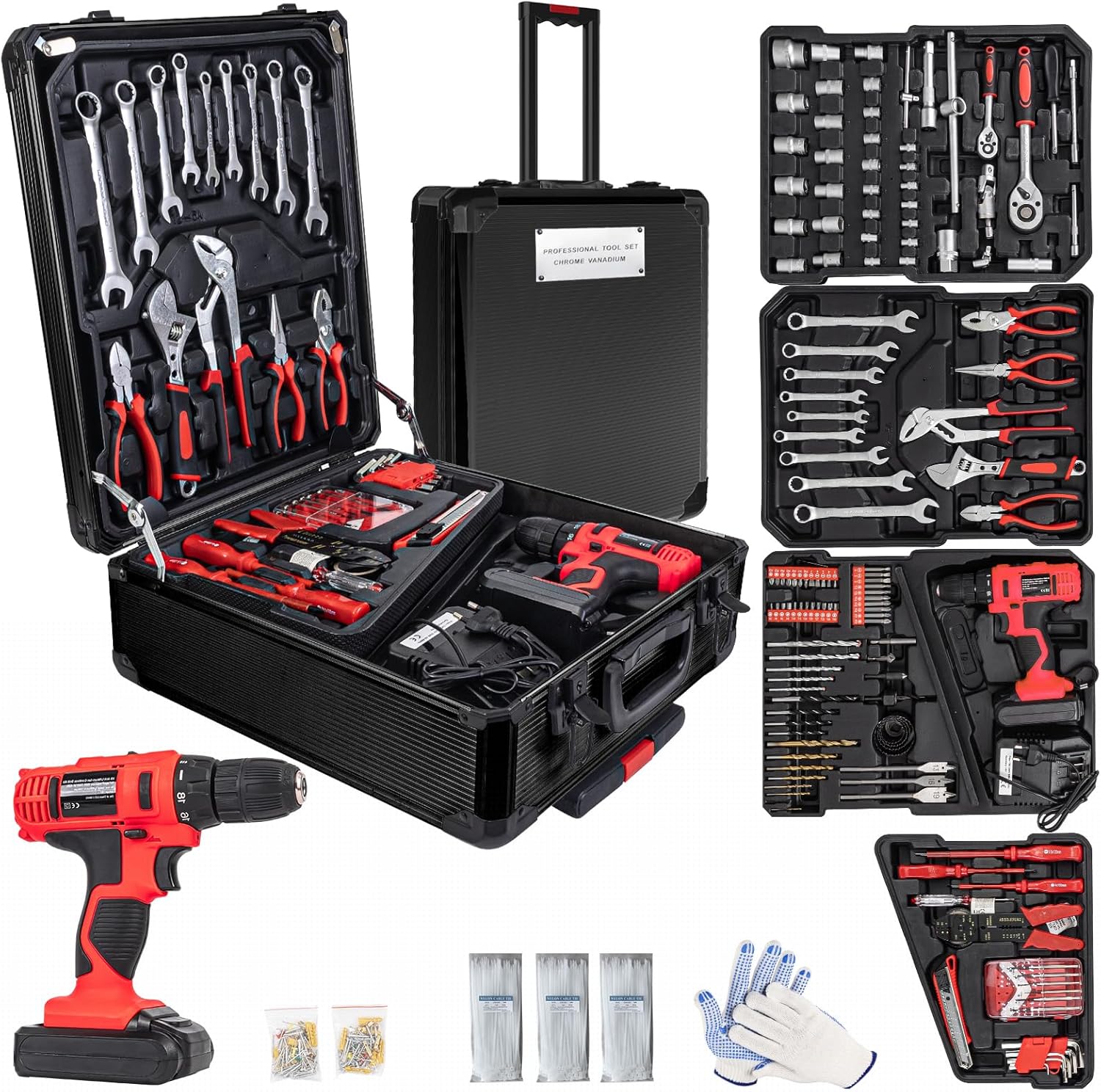 Amazon.com: 346 Pcs Tool Sets,Power Tool Set with 18V Cordless Drill ...