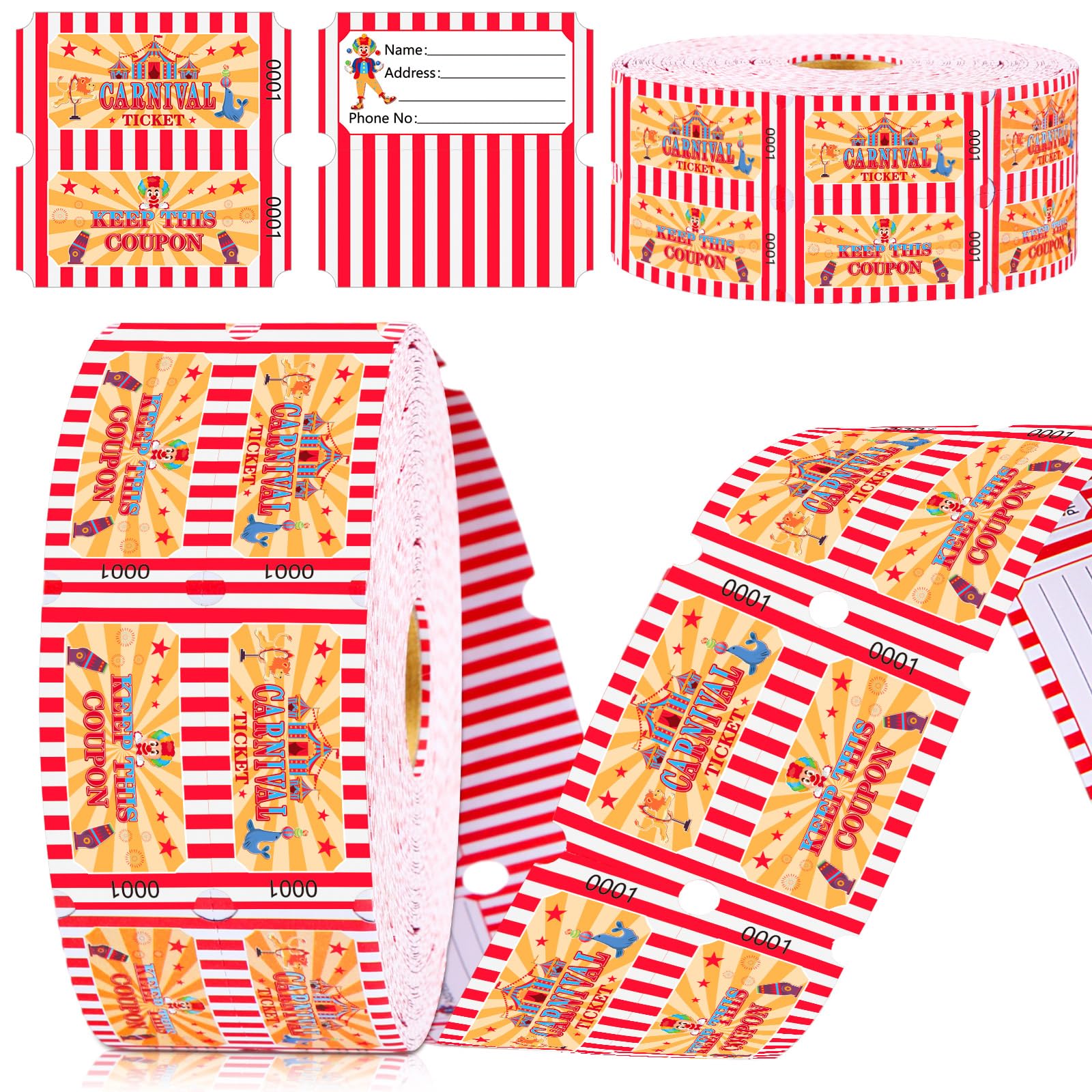 Amazon.com: Humyoun 1000 Pcs Carnival Roll Tickets Raffle Tickets 2" x ...