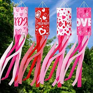 Amazon.com : 4 Pieces 40 Inches Valentine's Day Windsock Valentine ...