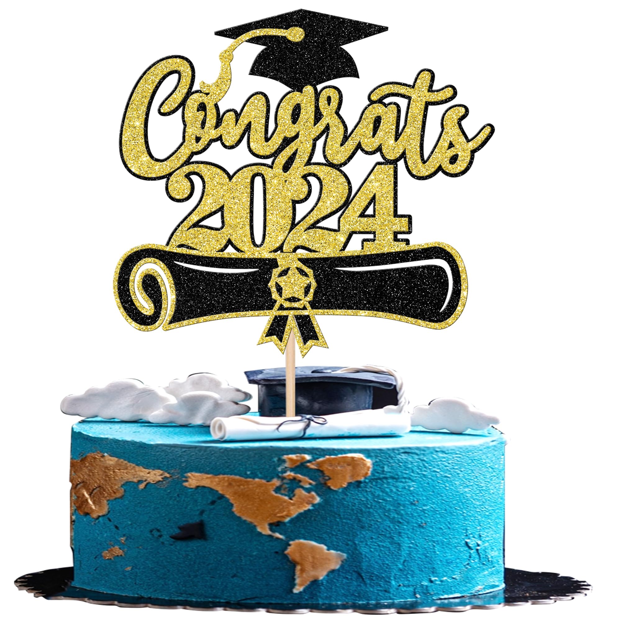 Snapklik.com : 1 PCS Congrats 2024 Cake Topper Black Gold Glitter ...