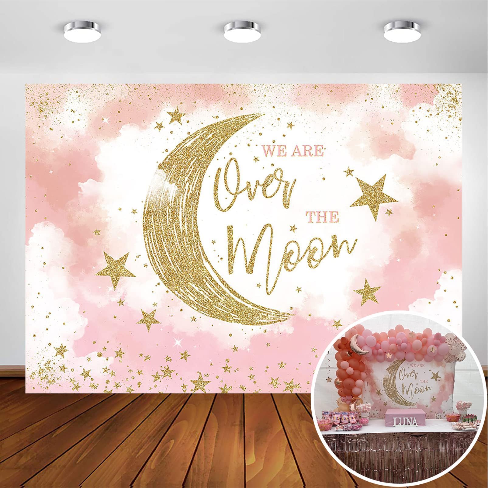Amazon.com : Imirell Sweet Moon Stars Backdrop 7Wx5H Feet Twinkle Pink ...