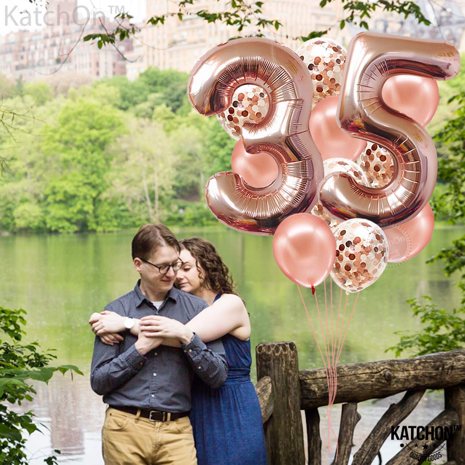 Buy Large, Rose Gold 35 Balloon Numbers - 40 Inch, Number Balloons 35 ...