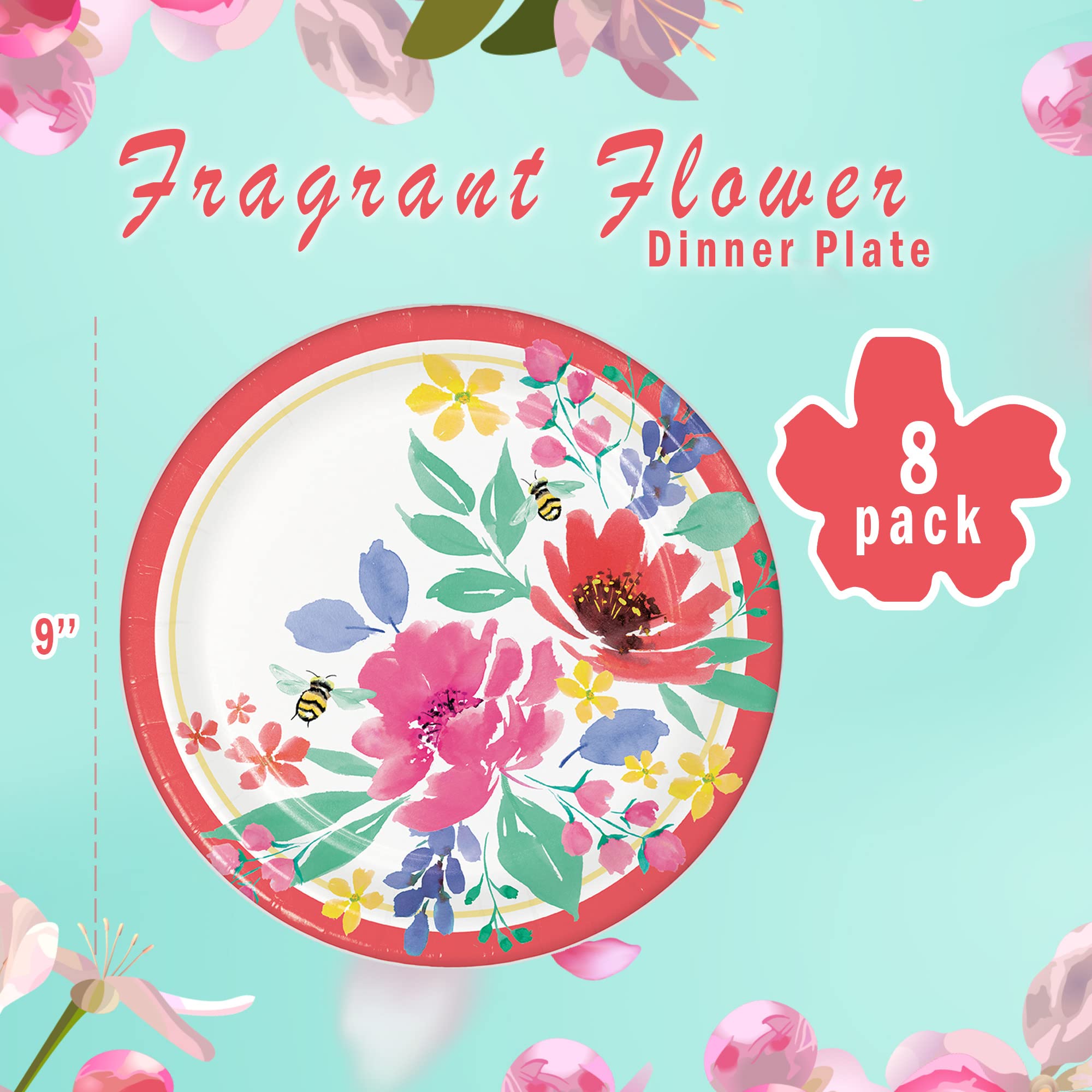 Creative Converting Fragrant Flower Dinnerware Party Bundle - Dinner ...