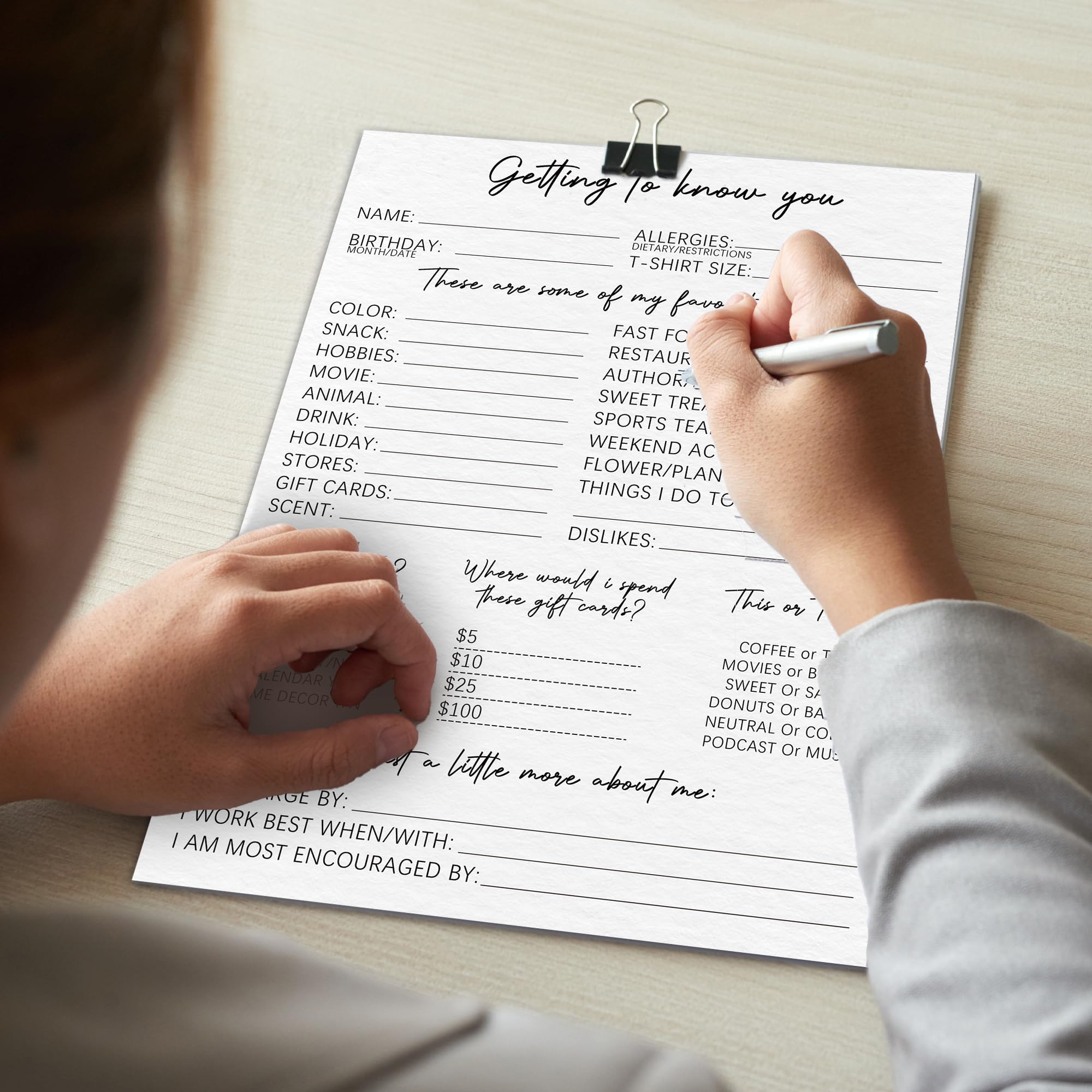 Snapklik.com : 8 X 10" Employee Survey Form - Getting To Know You - 20 ...