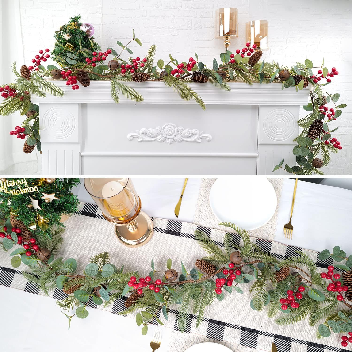 200CM Rustic Christmas Garland, Outdoor Garland with Pine Needles Pine ...
