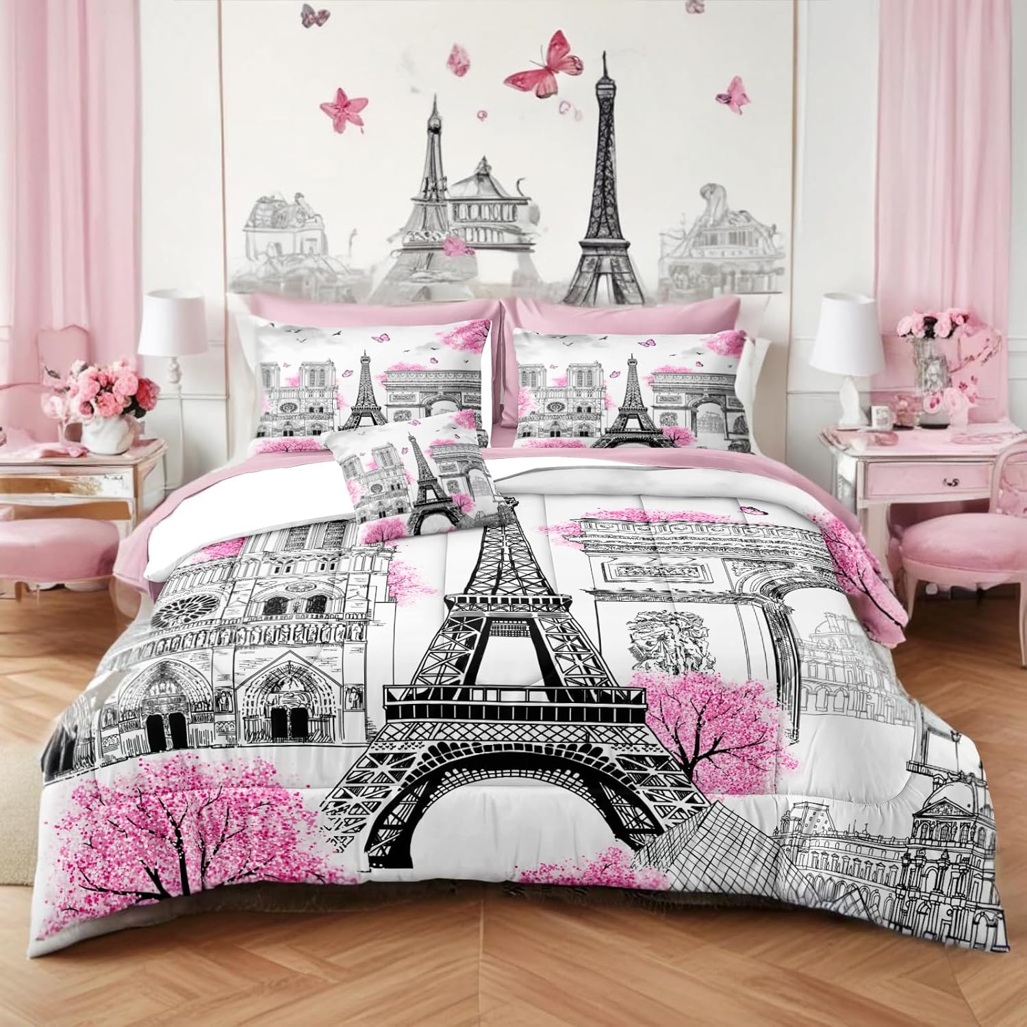 Amazon.com: Bedbay Paris Bedroom Comforter Set King Size Eiffel Tower ...