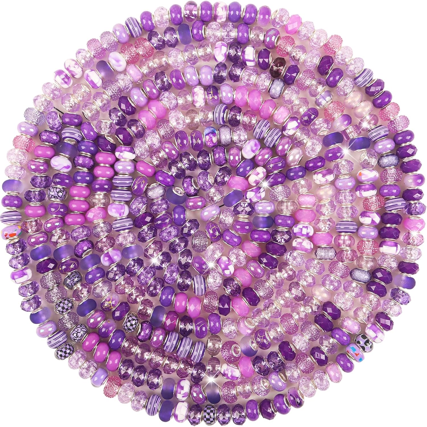 Amazon.com: Large Hole Beads Spacer Beads Purple Assorted European ...