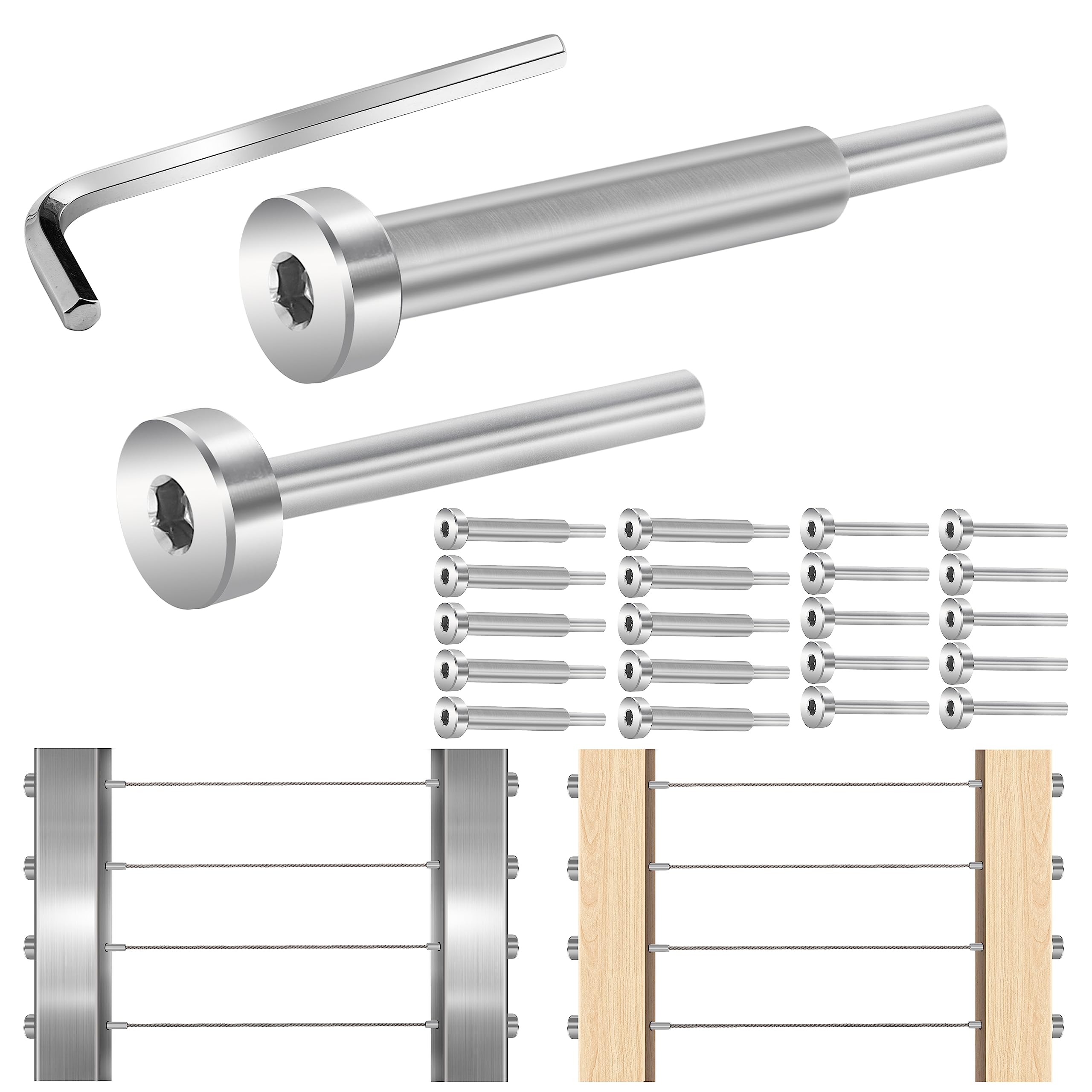 Silver Cable Railing Hardware, 10 Pairs(20pack) 1/8" Upgraded ...