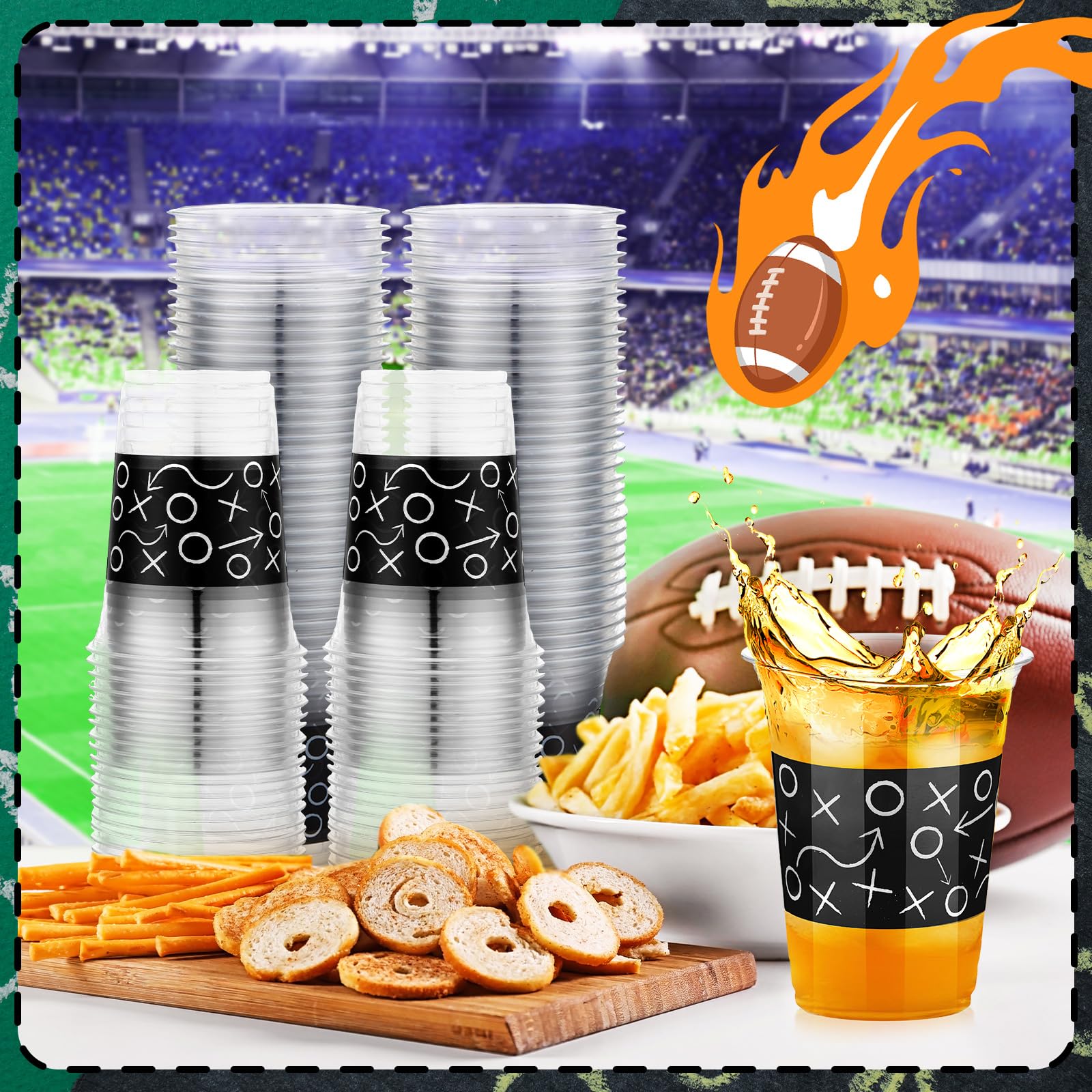 Football Cups Party 100-Pack Football Themed Plastic Cups - 16 Oz ...